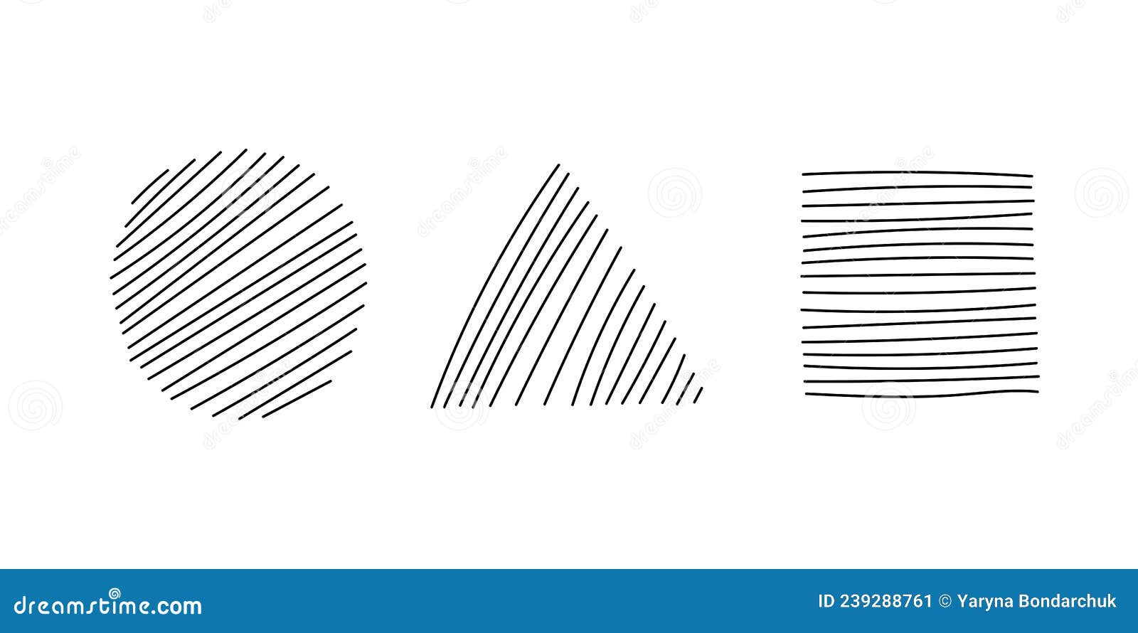 Set of Hand Drawn Hatched Geometric Shapes. Shaded Circle, Triangle and ...