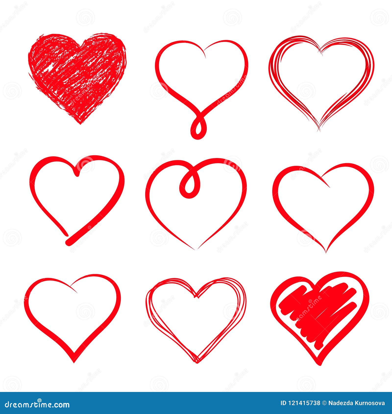 Set of Hand Drawn Hearts. Design Element. Stock Illustration ...