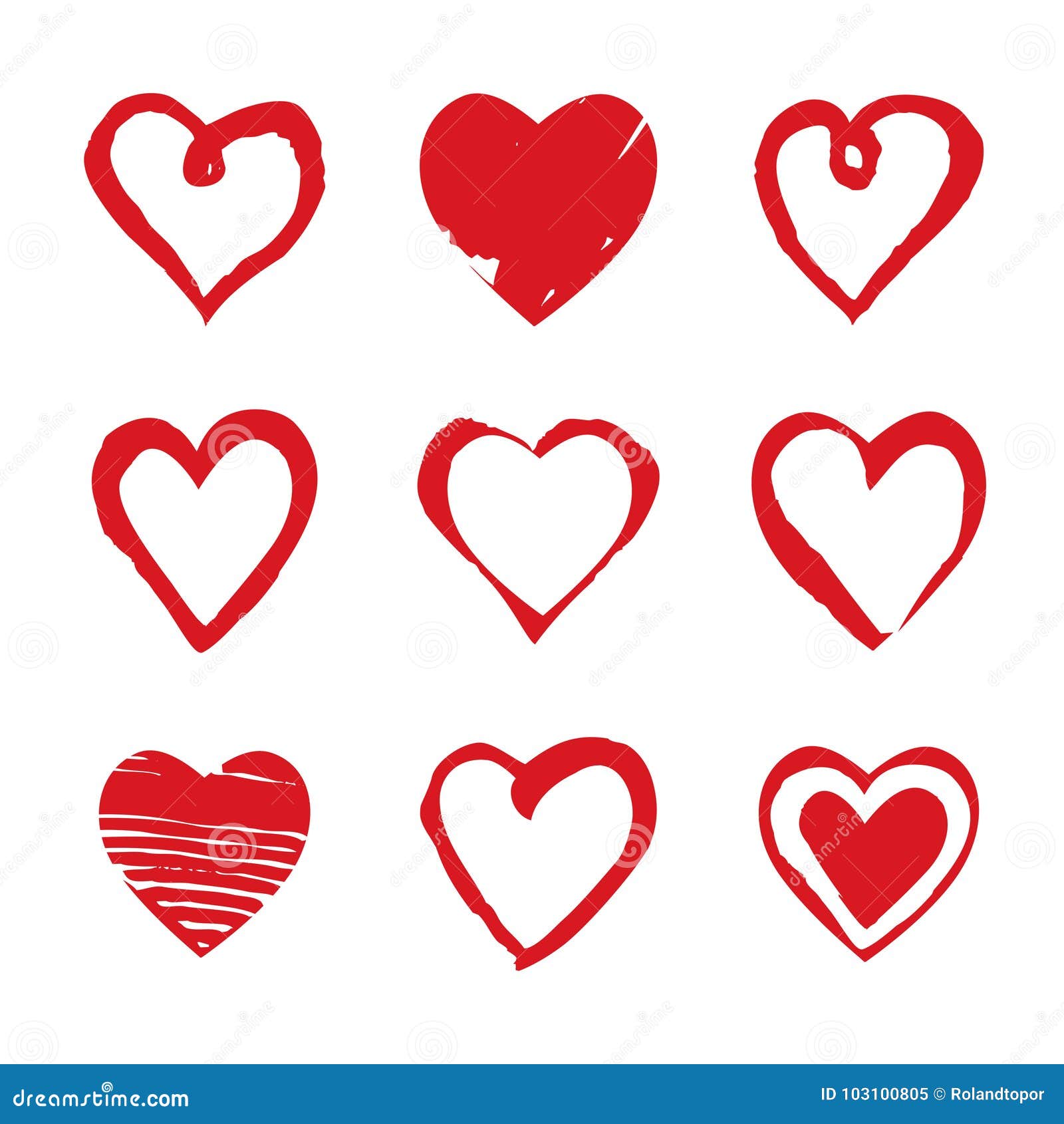 Set of Hand Drawn Hearts. Design Elements for Valentines Day. Stock ...