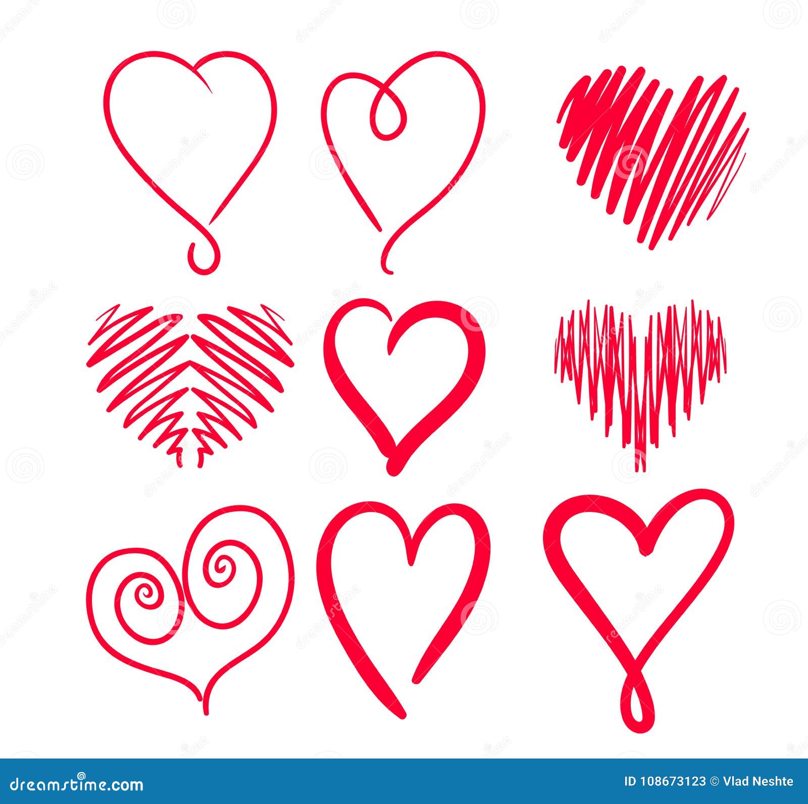 Set Hand Drawn Hearts.Elements for Greeting Cards Stock Vector ...
