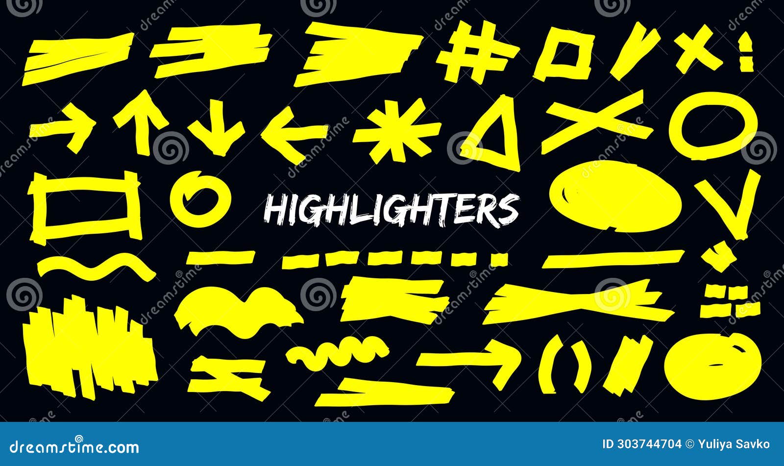 Isolated Neon Yellow Highlight Brush Underlines. Stock Illustration ...