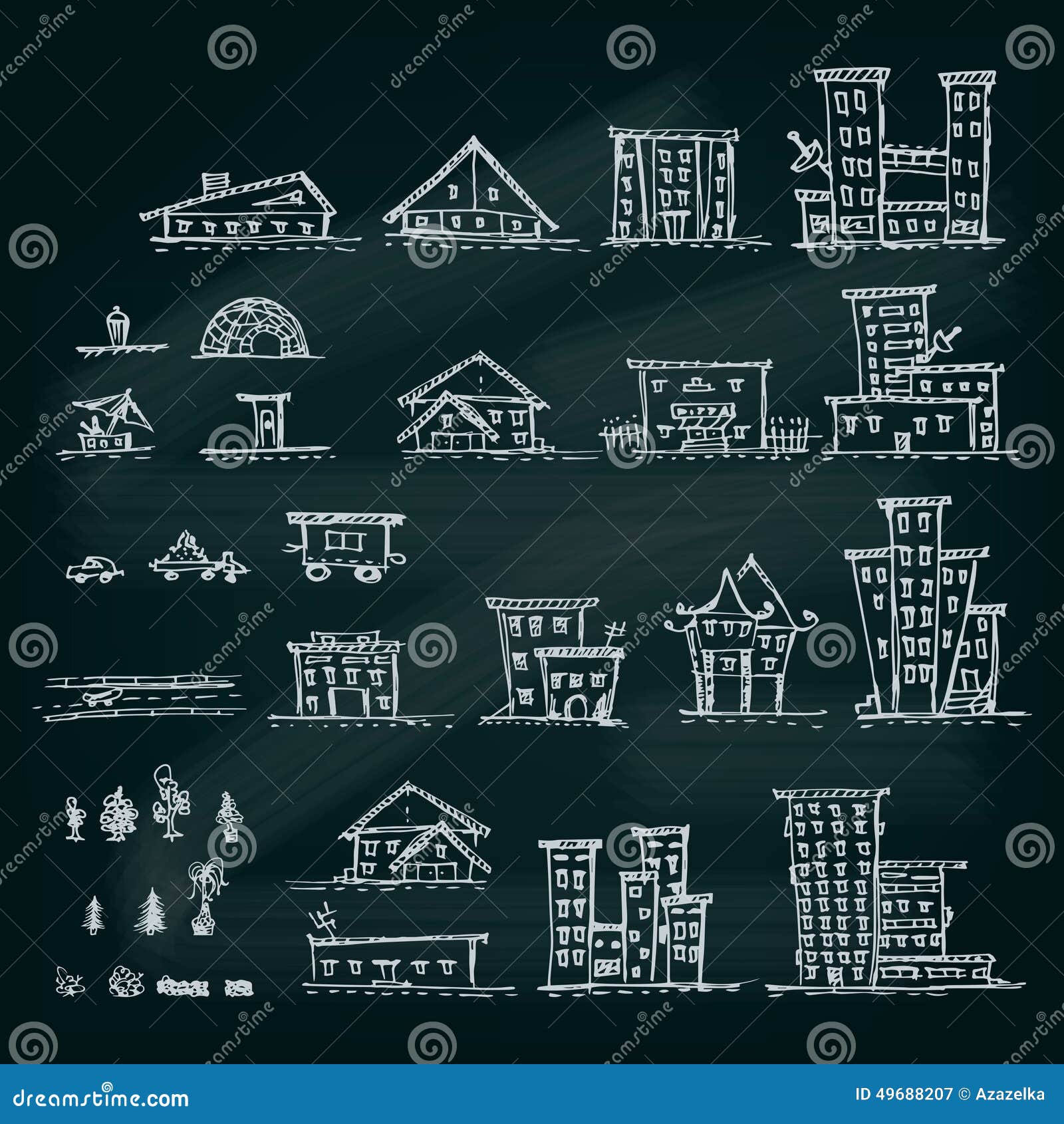 Set of Hand Drawn Houses.Different Building Collection Stock Vector ...