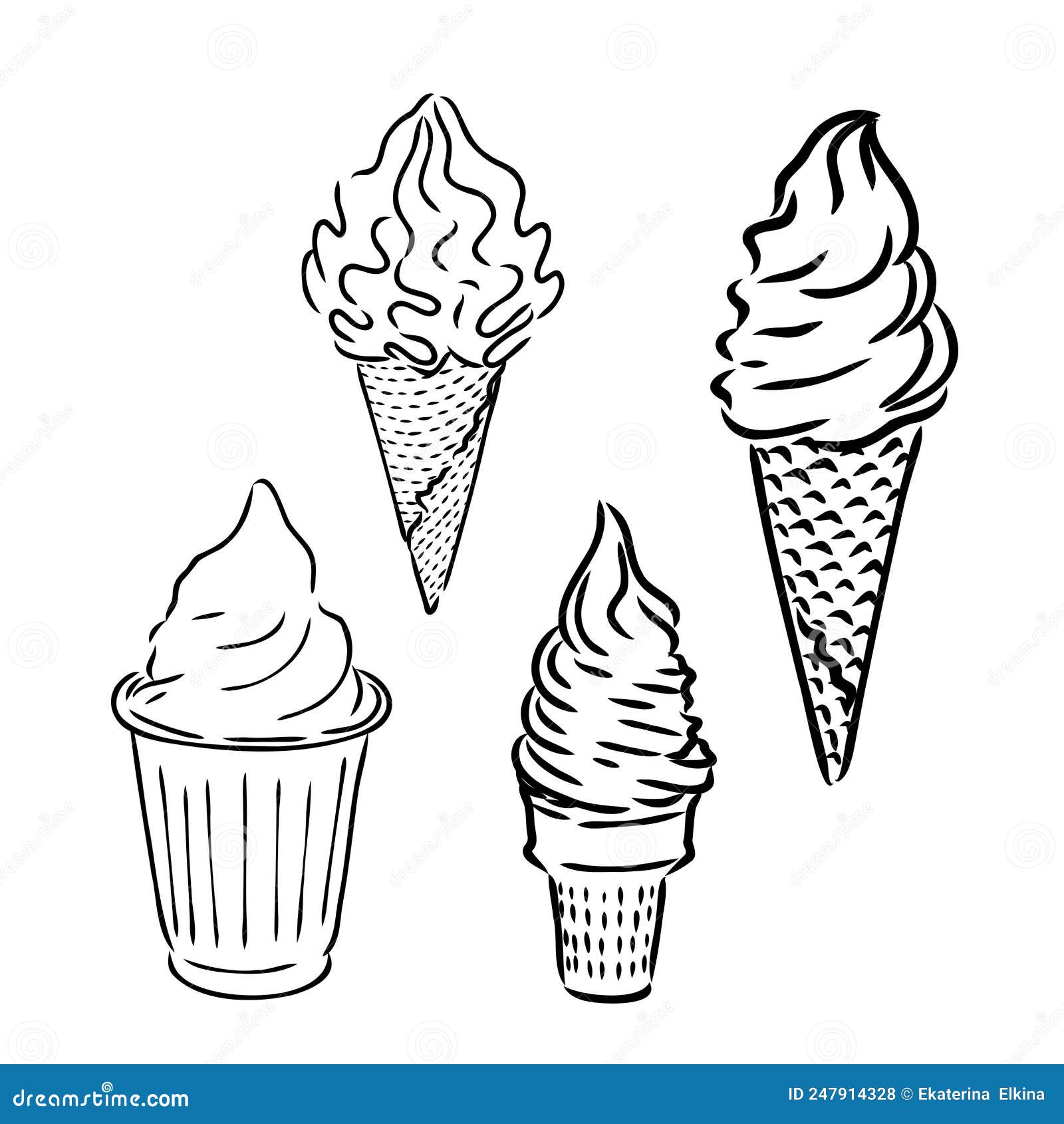 Set of Hand Drawn Ice Cream Cones and Bars Stock Vector - Illustration ...