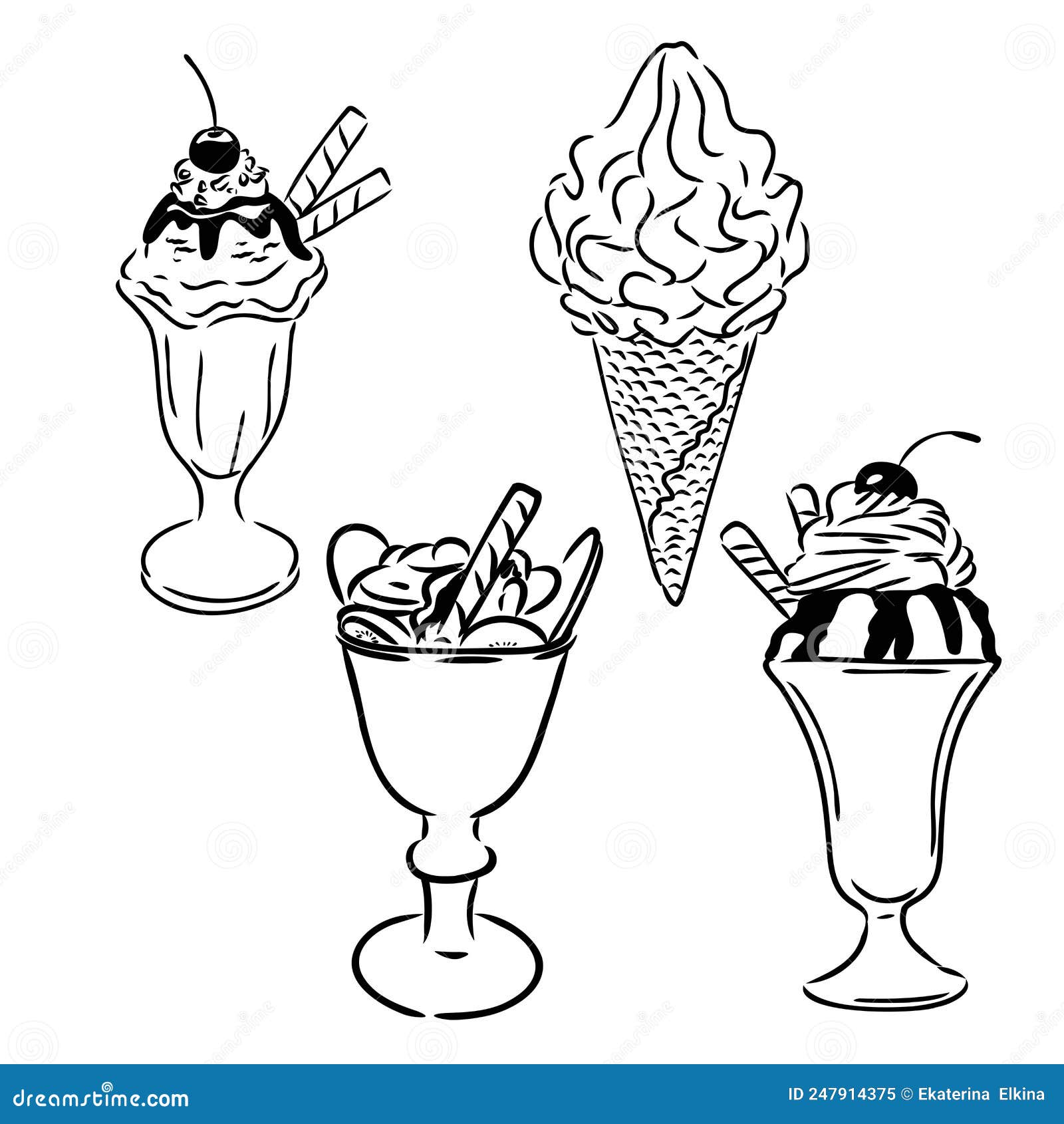 Set of Hand Drawn Ice Cream Cones and Bars Stock Vector - Illustration ...