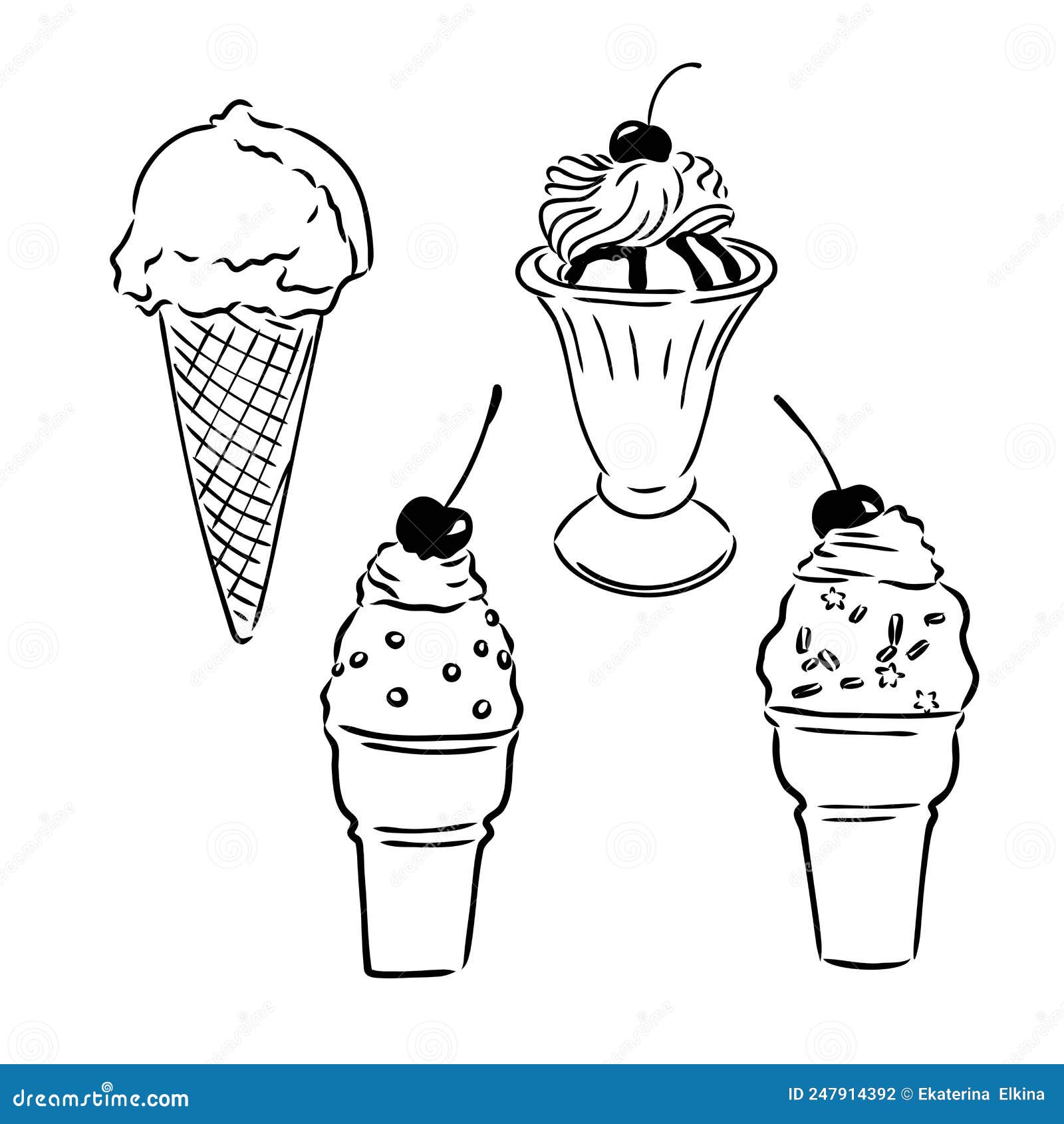Set of Hand Drawn Ice Cream Cones and Bars Stock Vector - Illustration ...
