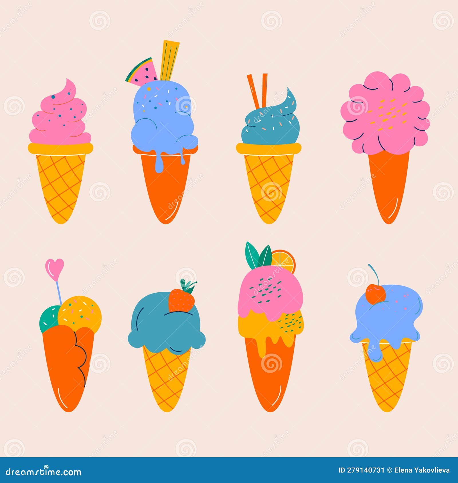 A Set of Hand-drawn Ice Cream. Hand Drawn Flat Design Stock Vector ...