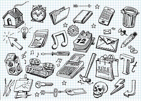 Set of hand drawn icons stock vector. Illustration of notes - 28706795