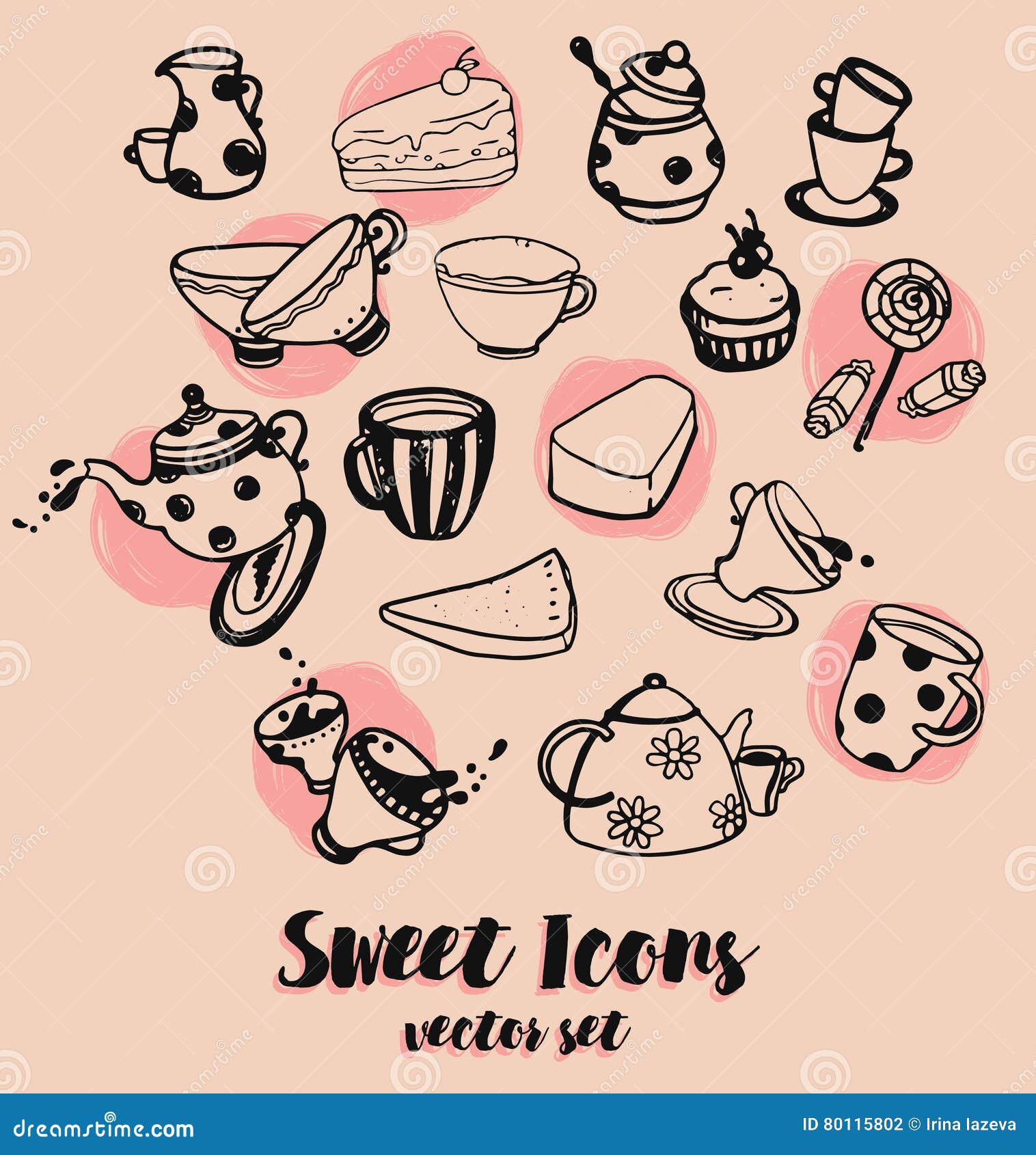 Set of Hand Drawn Icons, Cute Tea Things Stock Vector - Illustration of ...