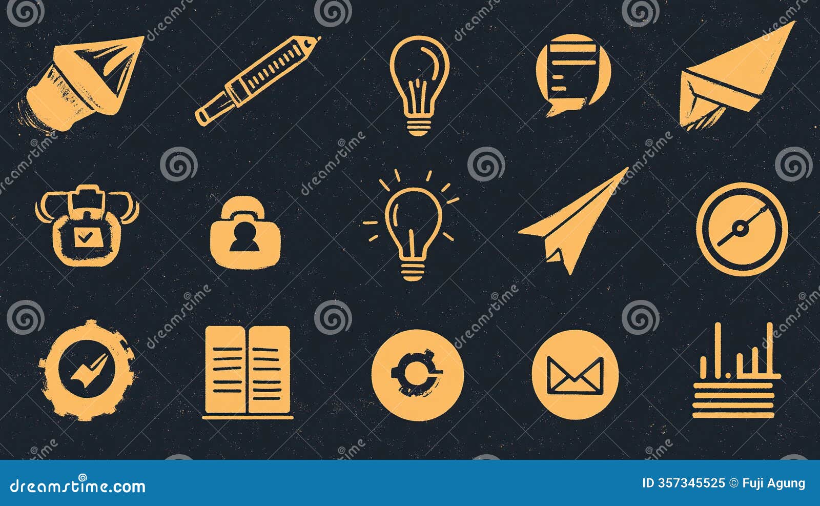 Set of Hand-drawn Icons Depicting Ideas, Communication, and Technology ...