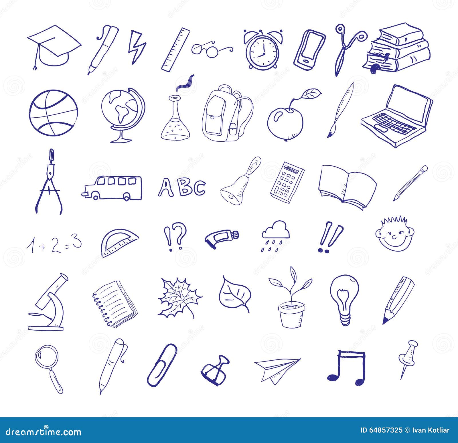 Set of Hand Drawn Icons. Education, Back To School. Stock Vector ...