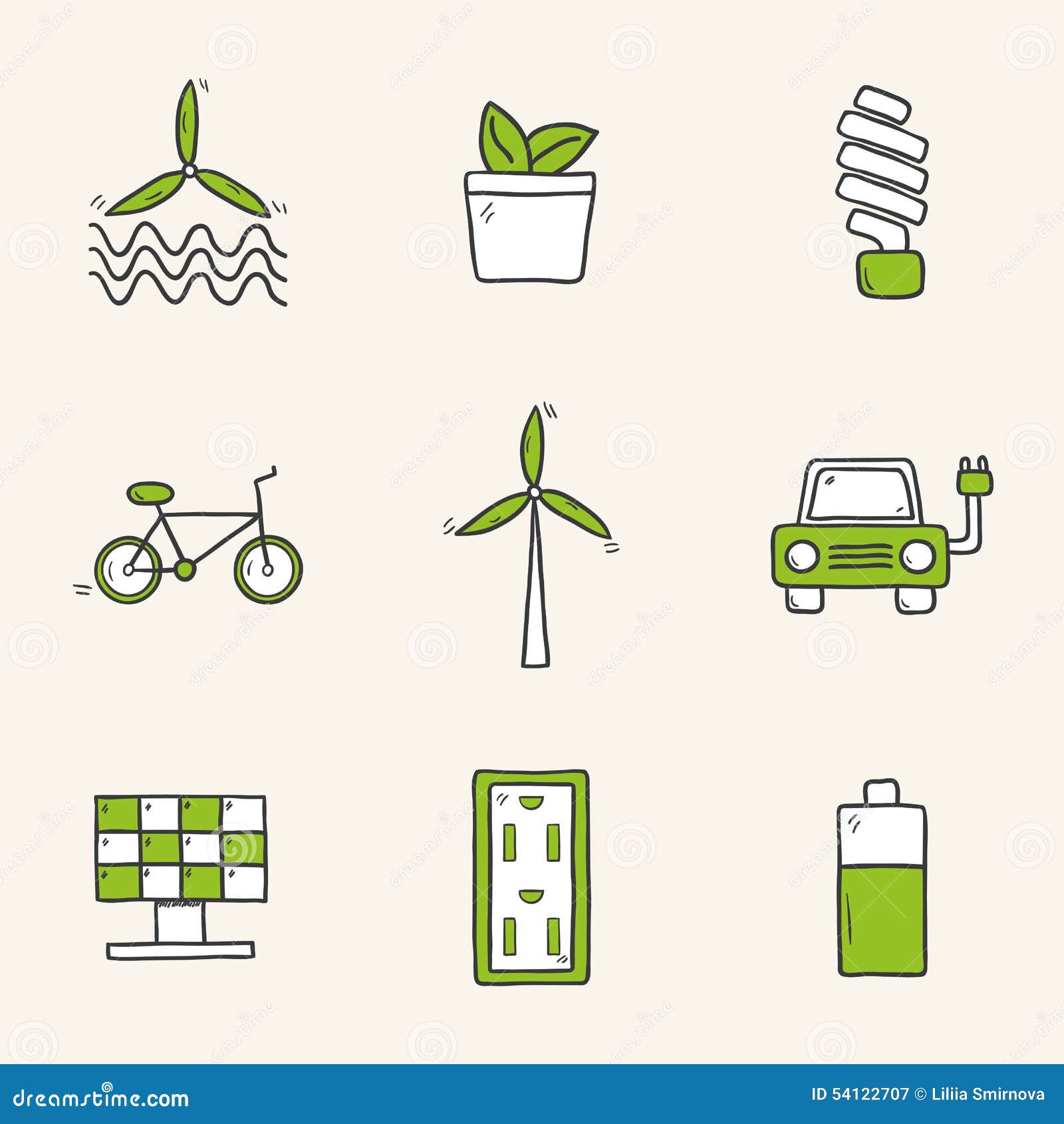 Set of Hand Drawn Icons on Renewable Energy Theme Stock Vector ...
