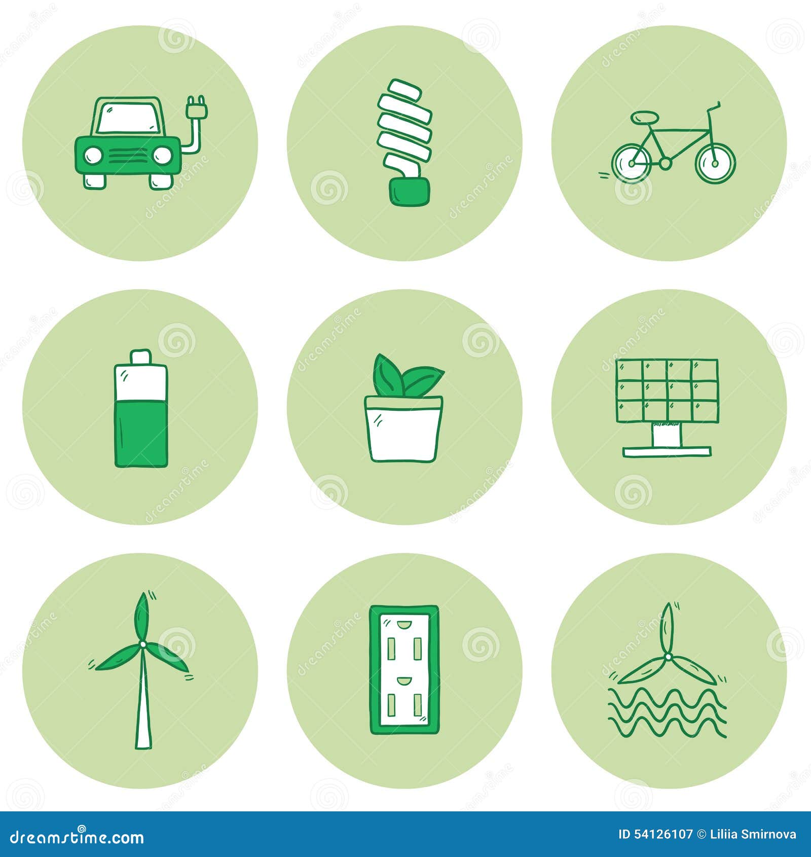 Set of Hand Drawn Icons on Renewable Energy Theme Stock Vector ...