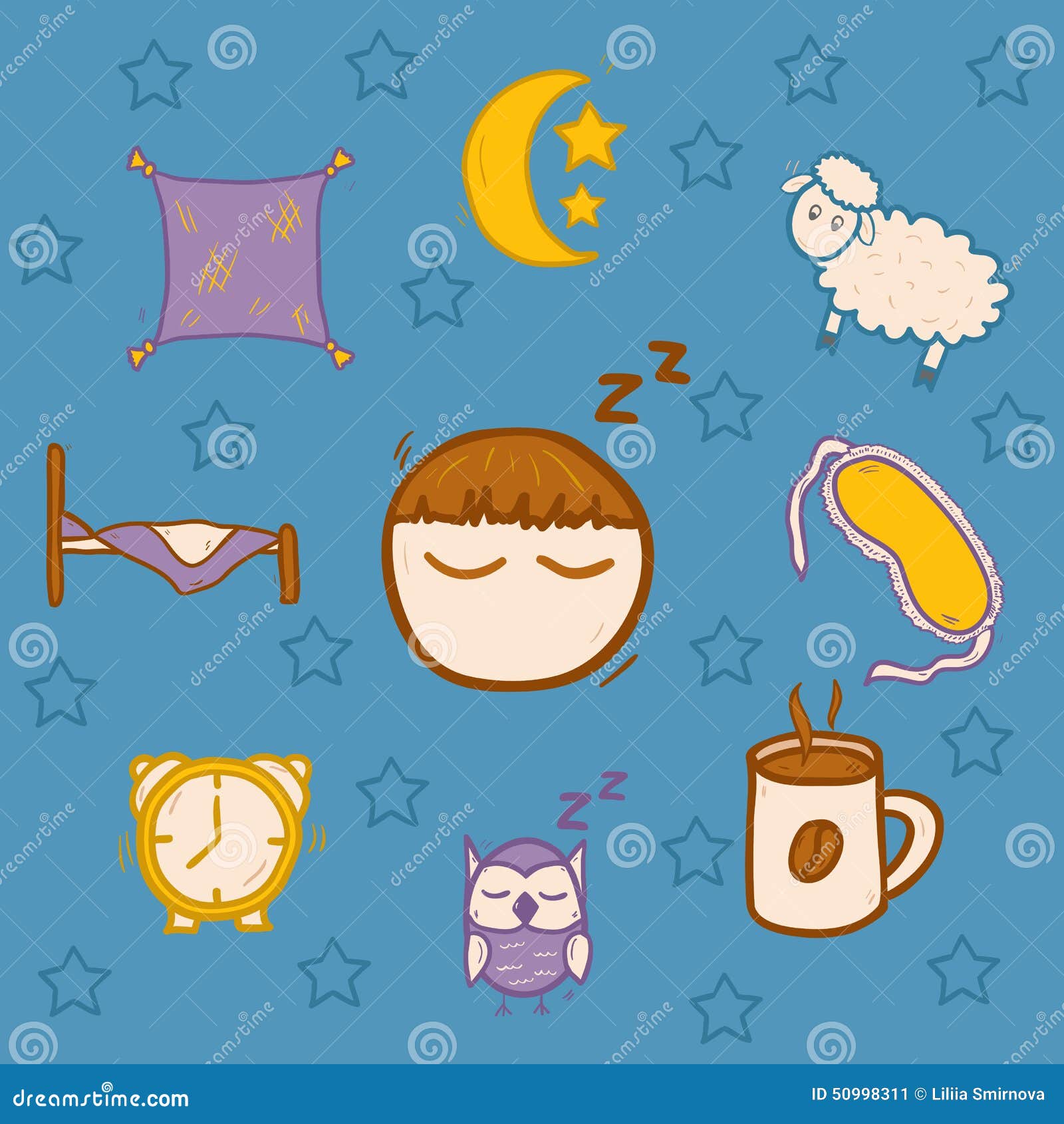 Set of Hand Drawn Icons on Sleep Theme Stock Vector - Illustration of ...