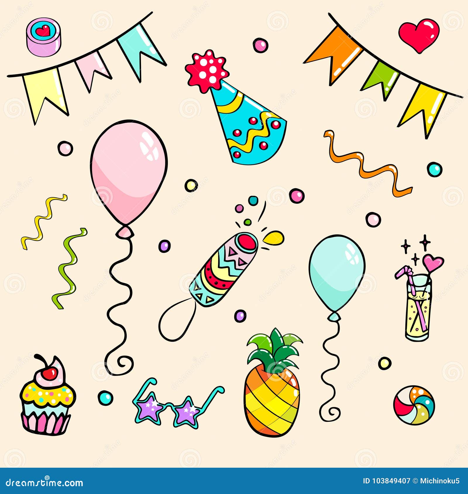 Set of Hand Drawn Illustrations of Different Party Attributes. Vector ...