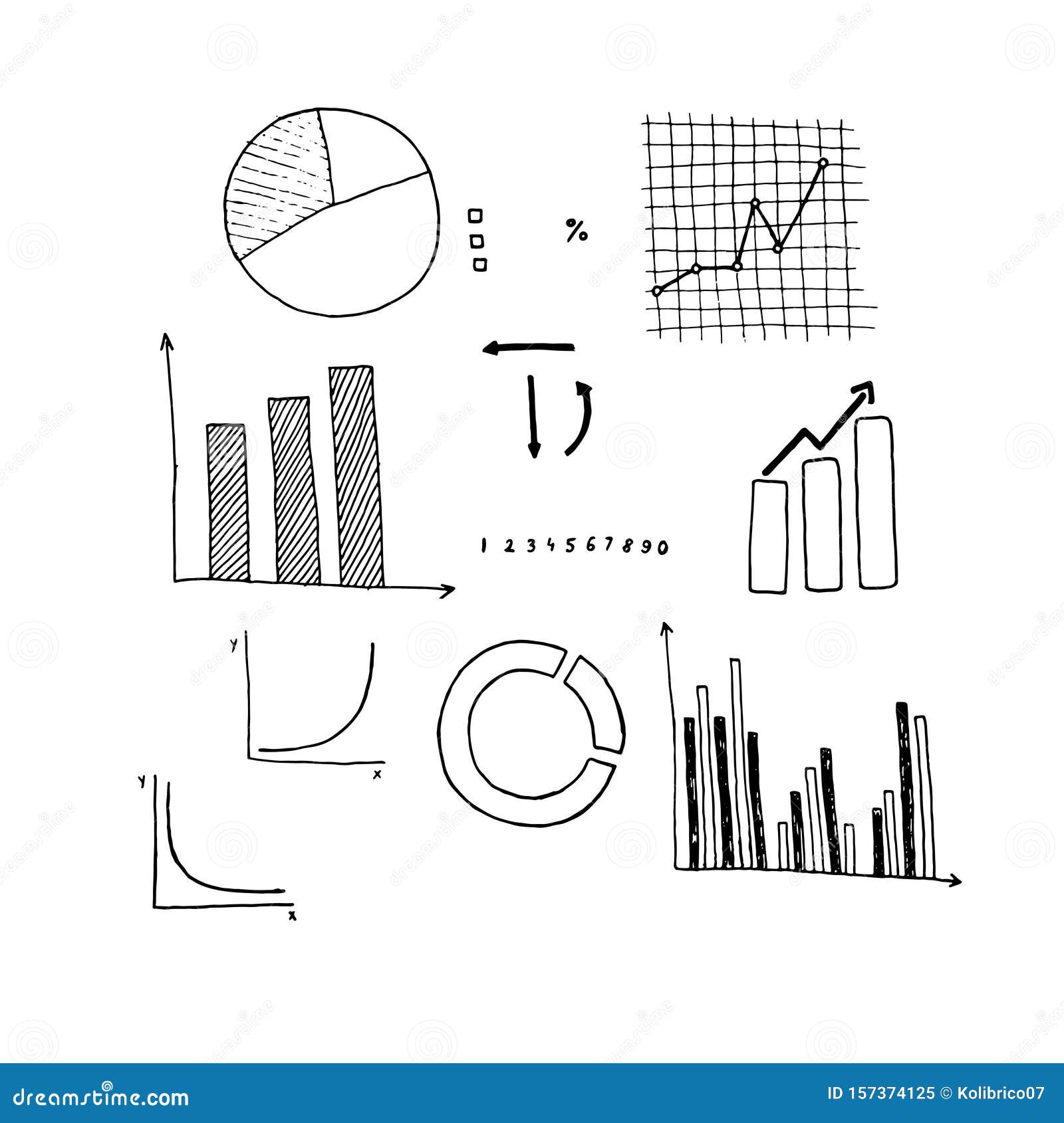 Set of Hand Drawn Infographics with Graphs and Charts Stock Vector ...