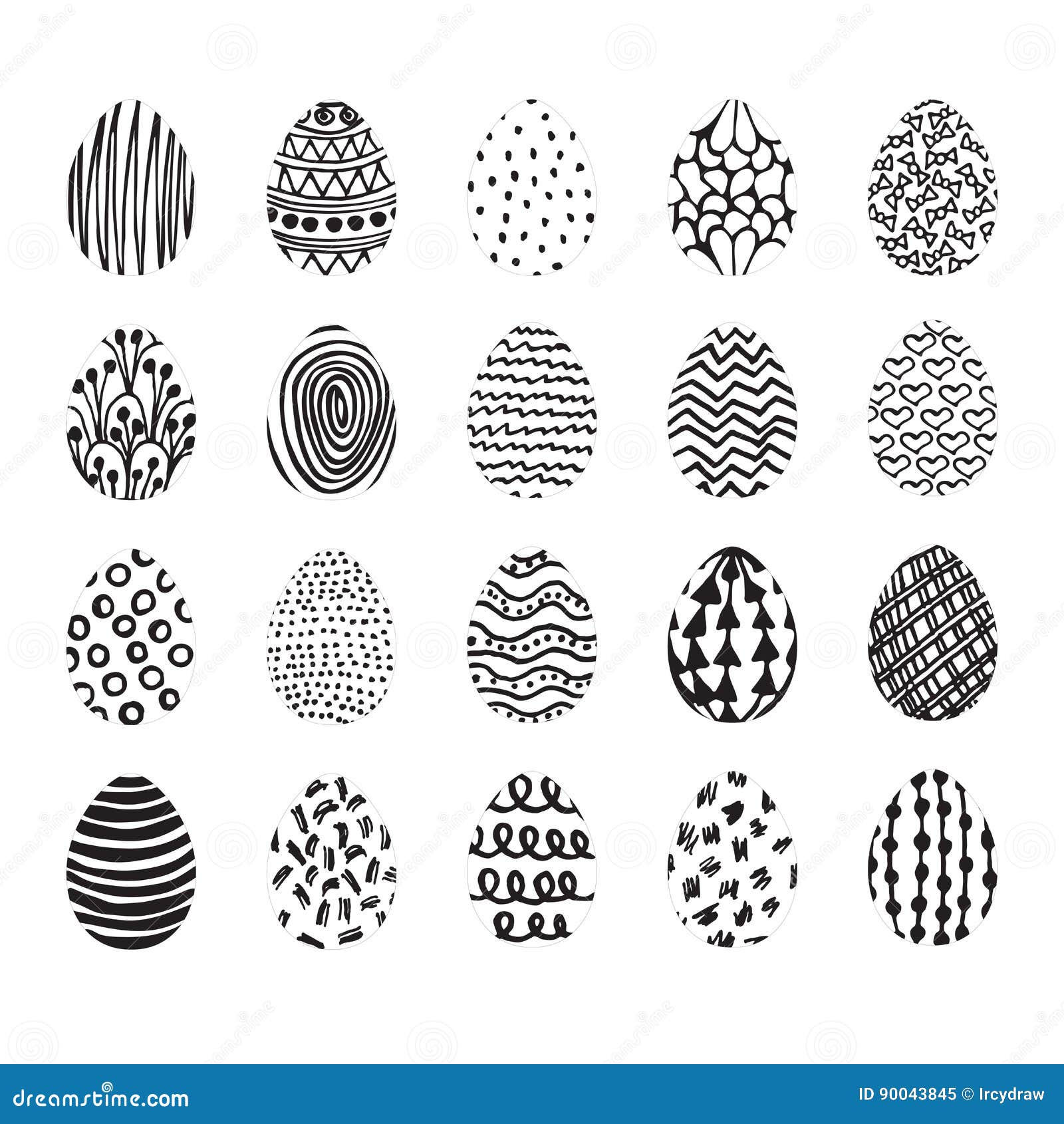 Set of 20 Hand Drawn Ink Eggs for Easter Greeting Card Stock Vector ...