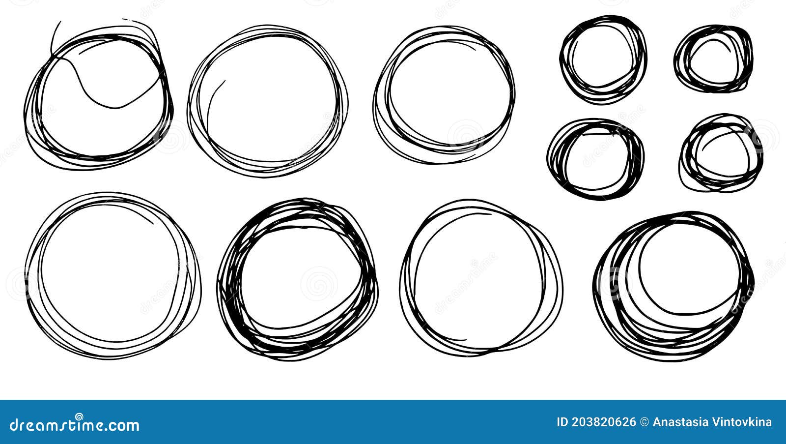 Set Hand Drawn Ink Lines Circles or Doodle Circles Vector . Round ...