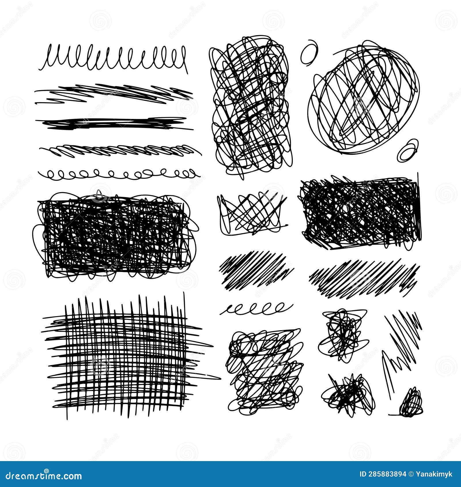 Set of Hand Drawn Ink Pen Scribbles Stock Illustration - Illustration ...