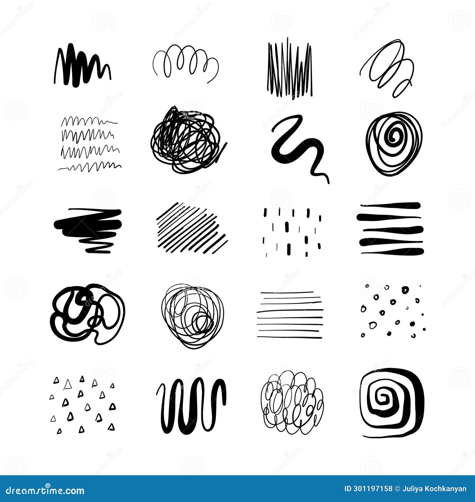 Set of Hand Drawn Ink Pen Scribbles Stock Illustration - Illustration ...