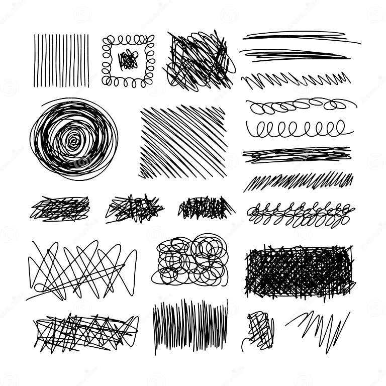 Set of Hand Drawn Ink Pen Scribbles Stock Vector - Illustration of ...