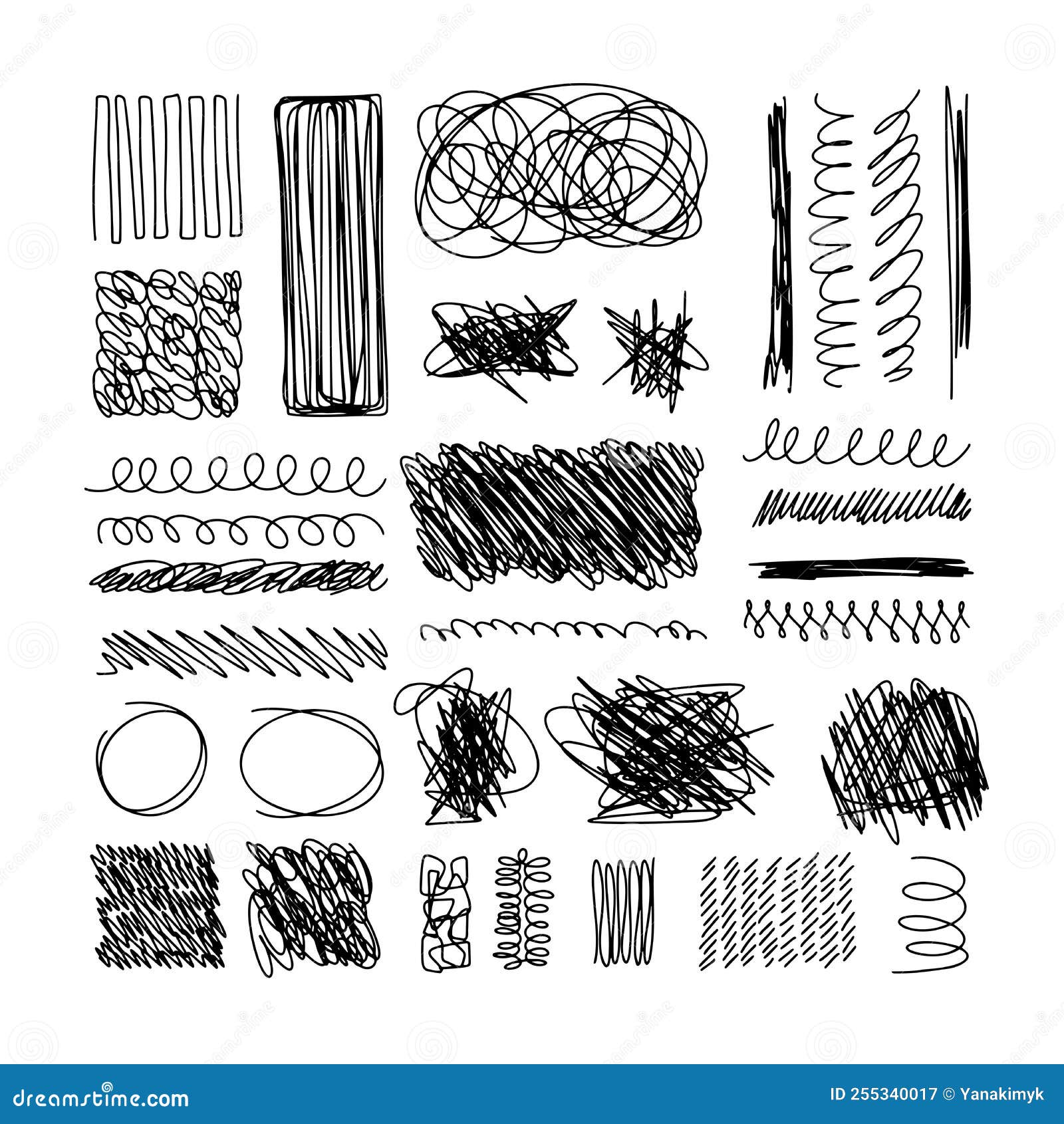 Set of Hand Drawn Ink Pen Scribbles Stock Vector - Illustration of wavy ...
