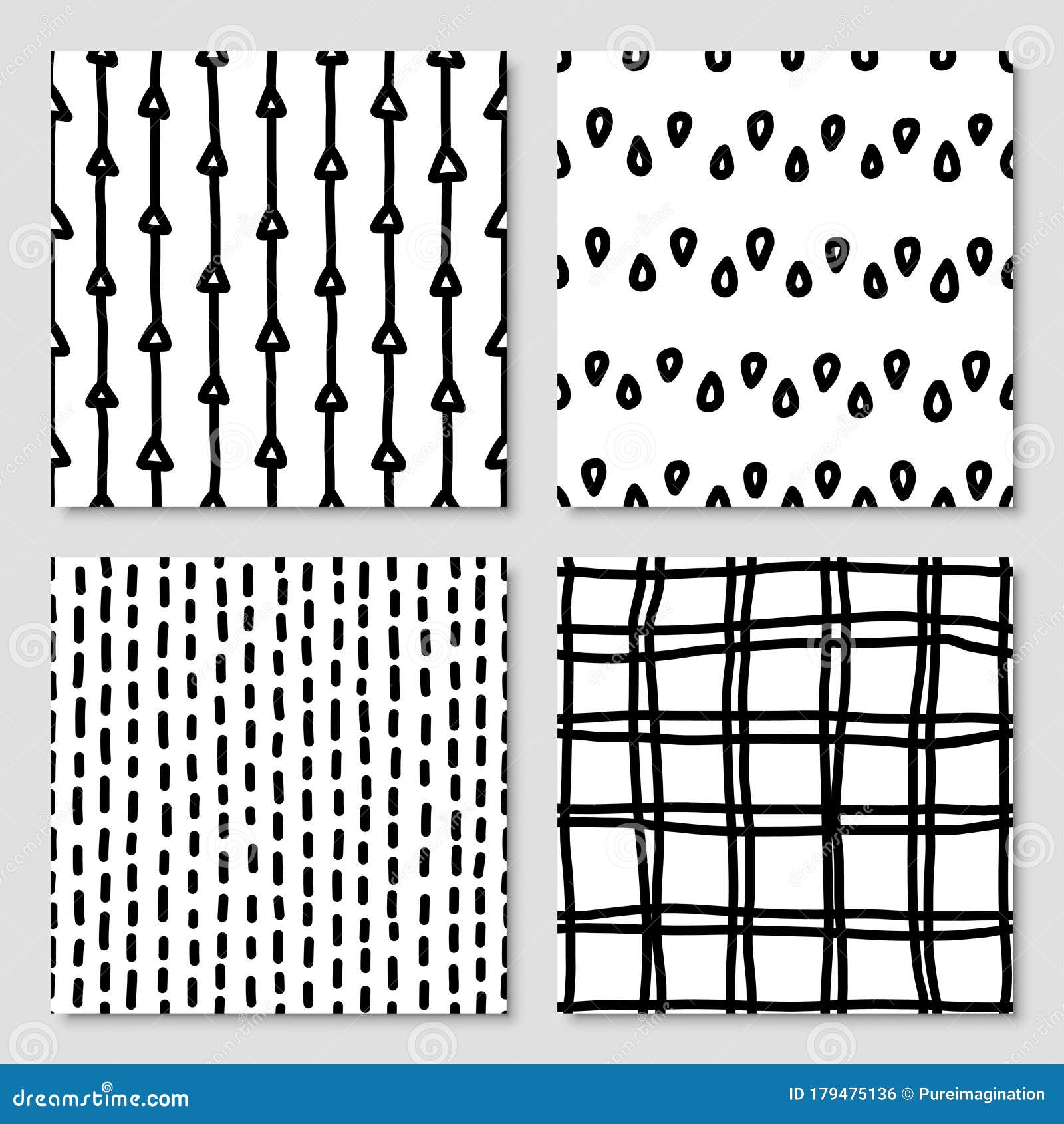 Set of Hand Drawn Ink Seamless Pattern Stock Vector - Illustration of ...