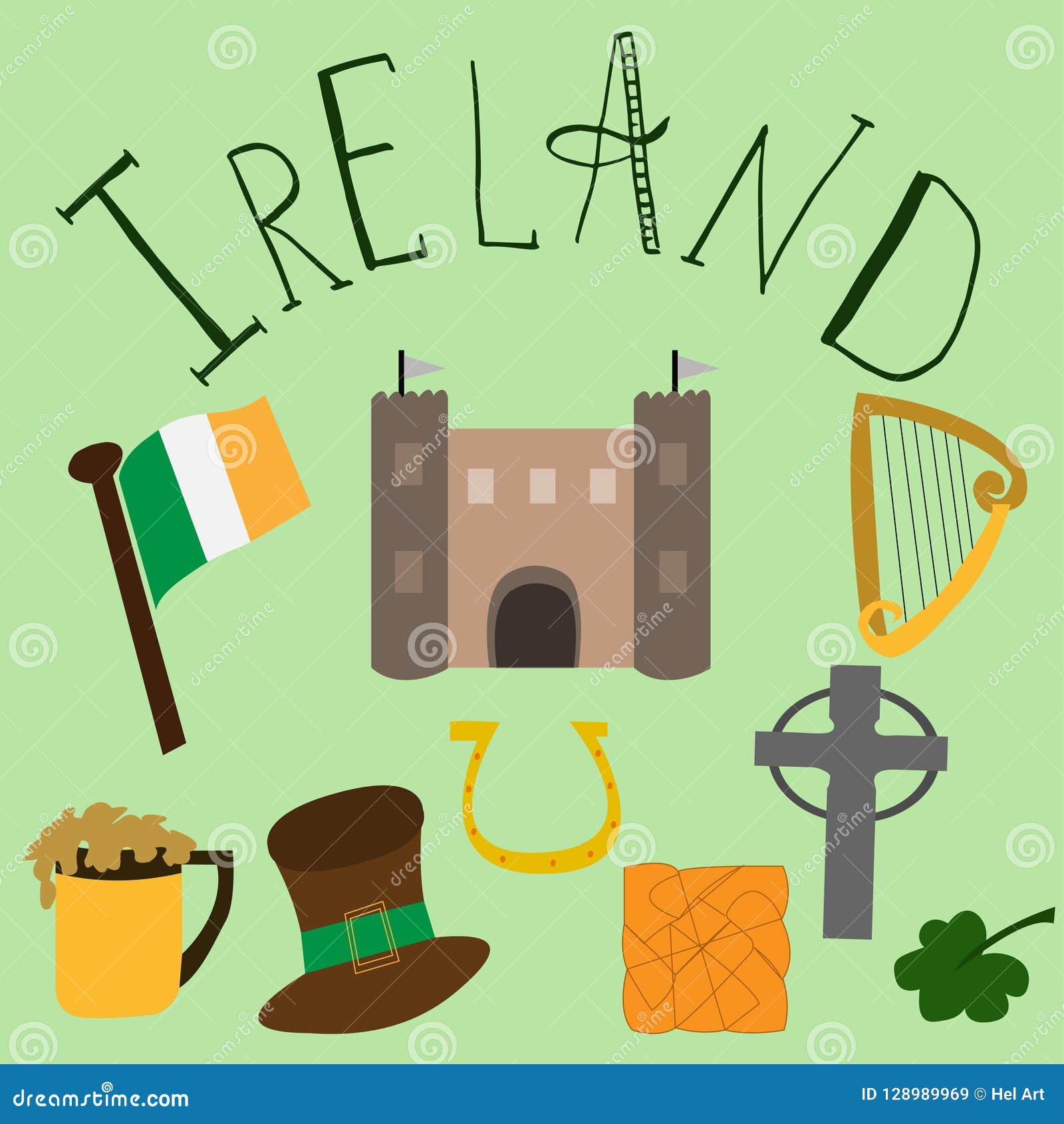 Set of Hand Drawn Irish Elements and Letering. Stock Vector ...