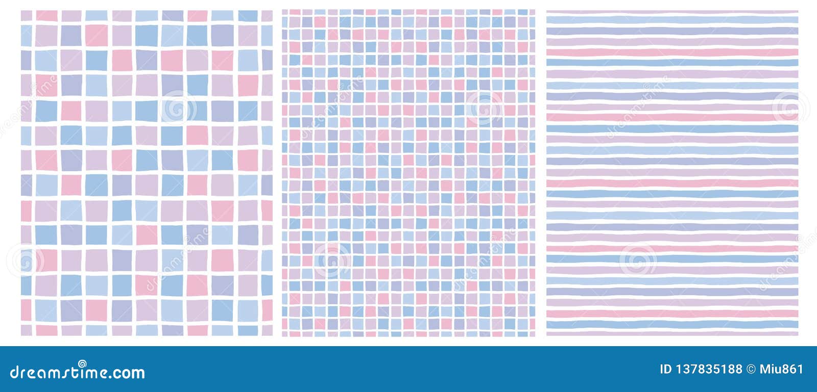 Set of 3 Hand Drawn Irregular Geometric Patterns. Stripes and Grid ...