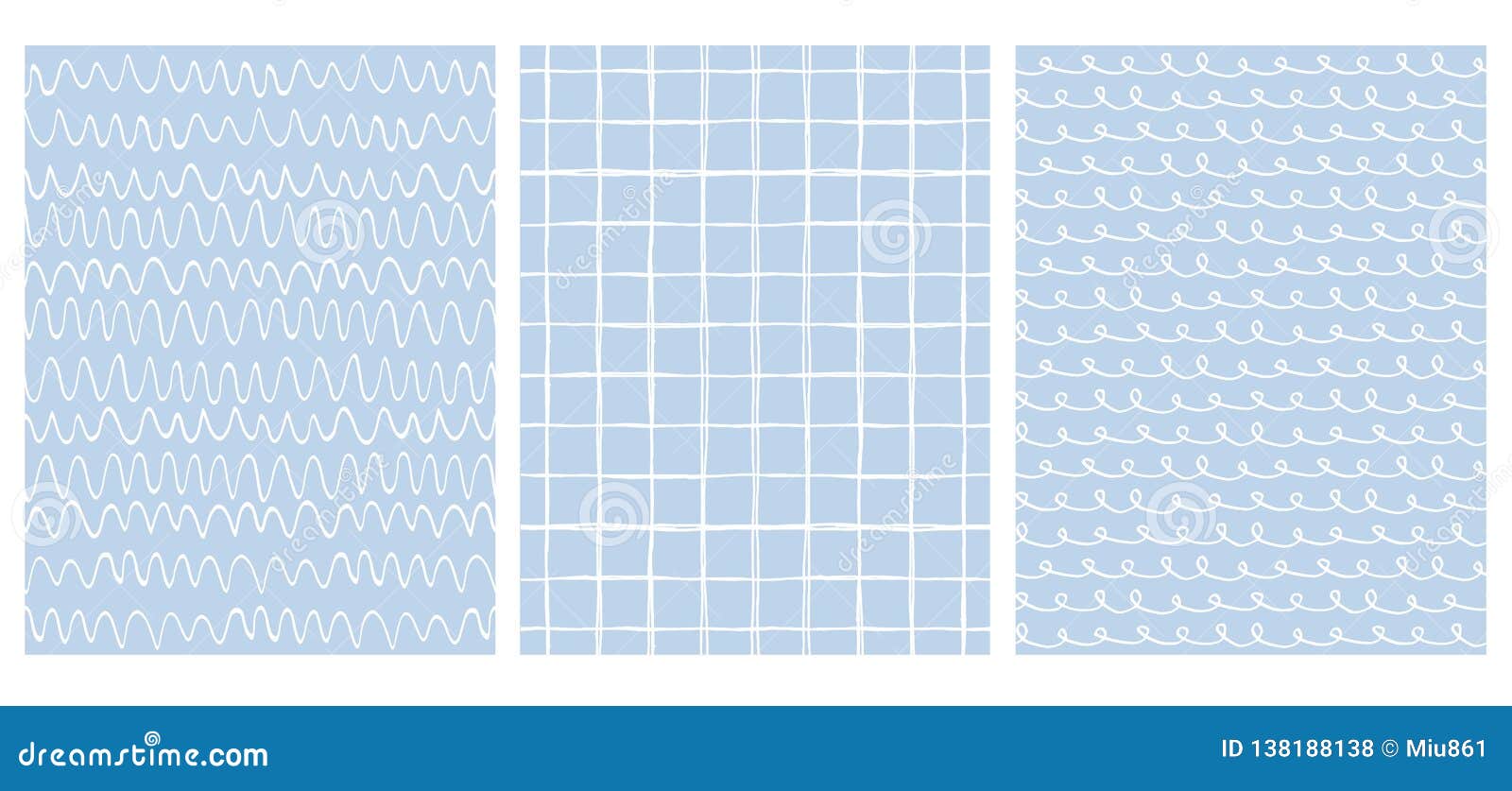 Set of 3 Hand Drawn Irregular Geometric Patterns. Waves, Grid and Loops ...