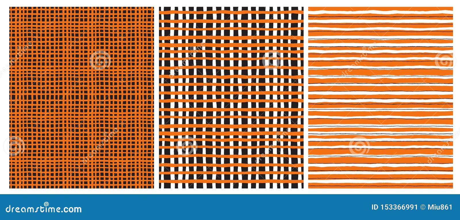 Set of 3 Hand Drawn Irregular Geometric Striped Patterns. Stock Vector ...