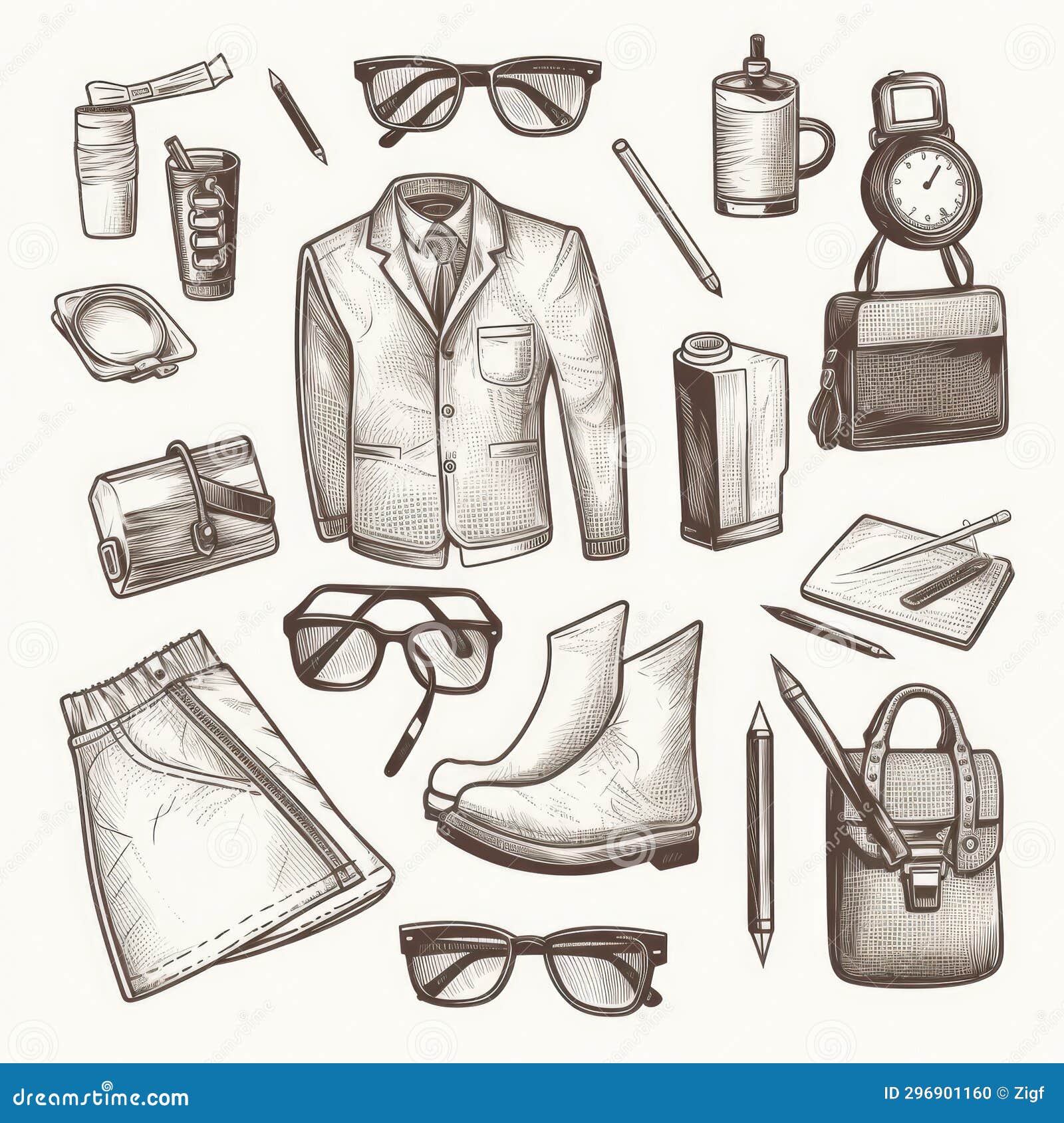 Set of Hand Drawn Items for Men Stock Illustration - Illustration of ...