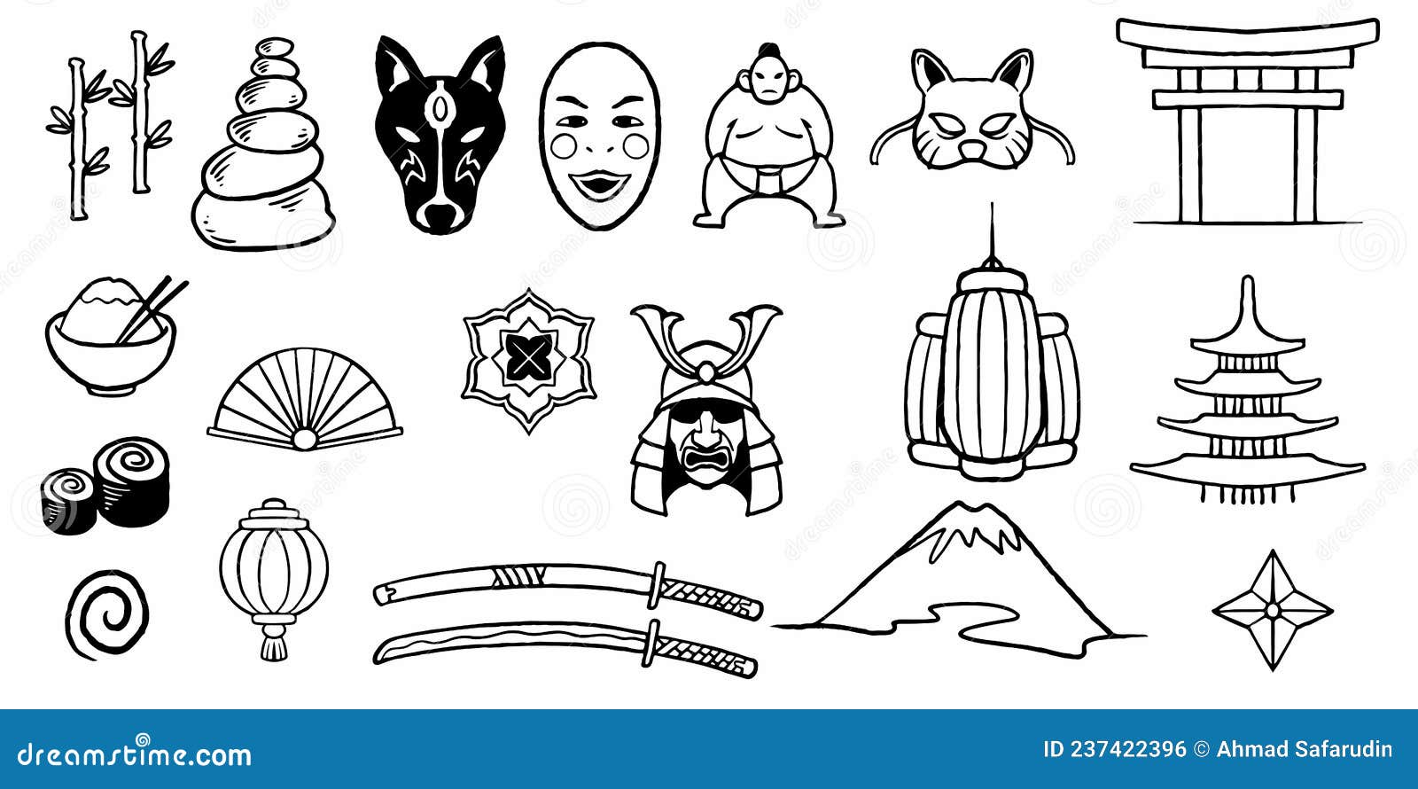 Set Of Hand Drawn Japanese Ancient Symbol Isolated On White Background ...