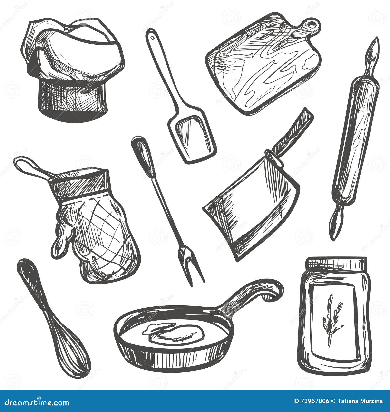Set of Hand Drawn Kitchen Objects Stock Vector - Illustration of drawn ...
