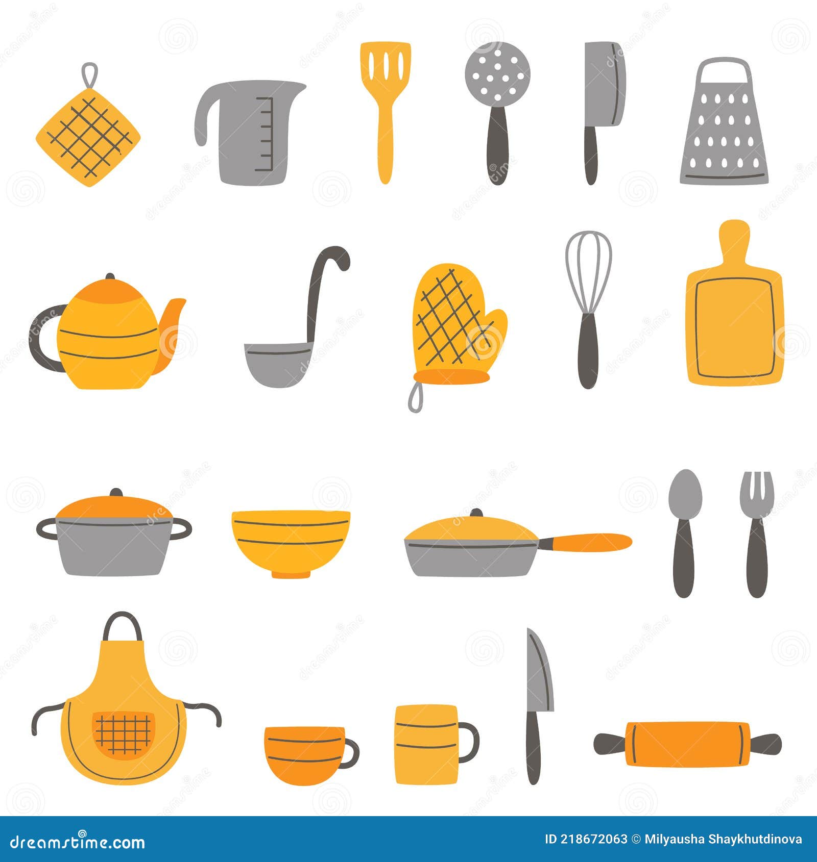Set of Hand Drawn Kitchen Utensils. Vector Illustrations. Stock Vector ...