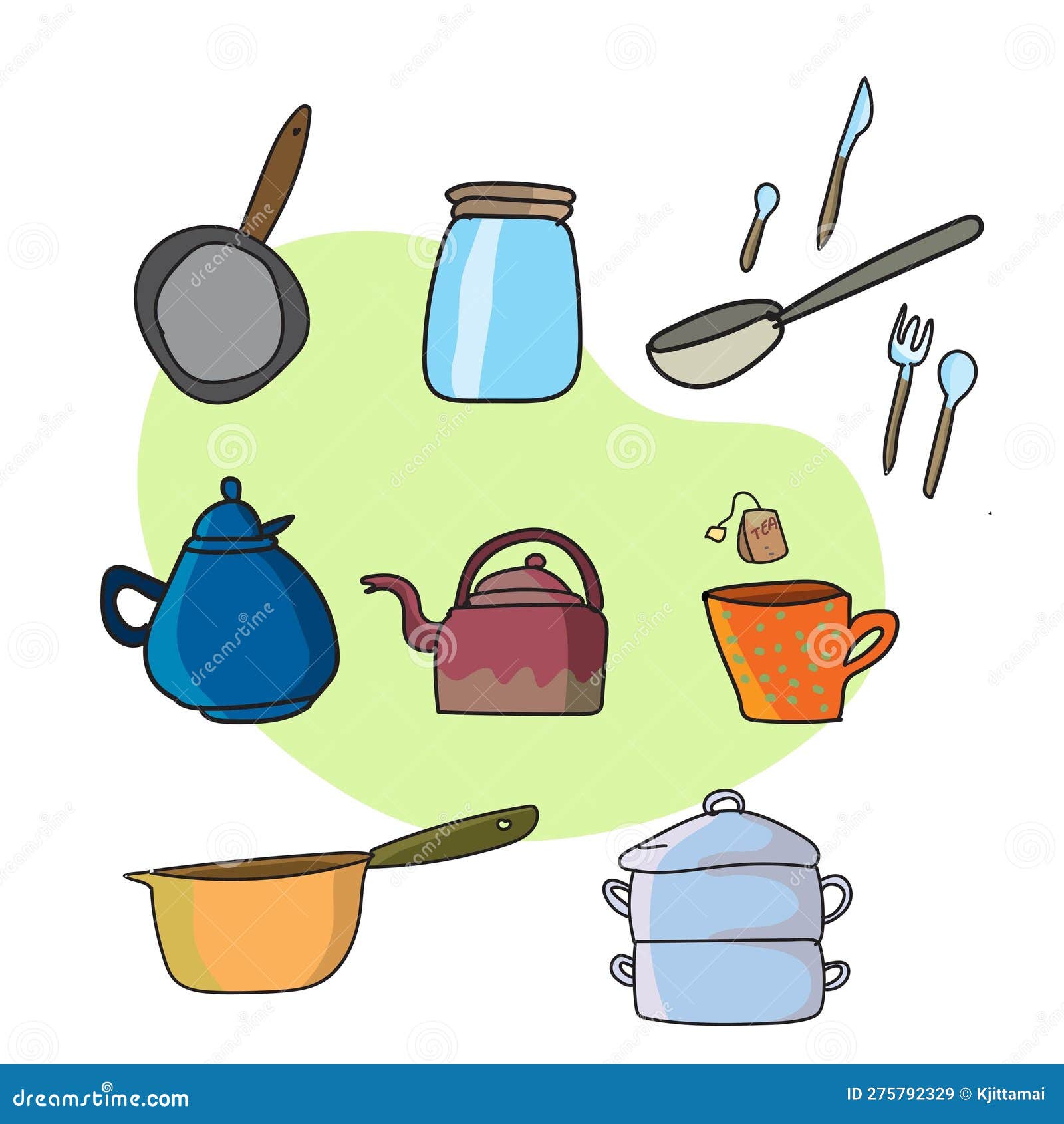 Set of Hand Drawn Kitchenware Doodle Style Stock Illustration ...