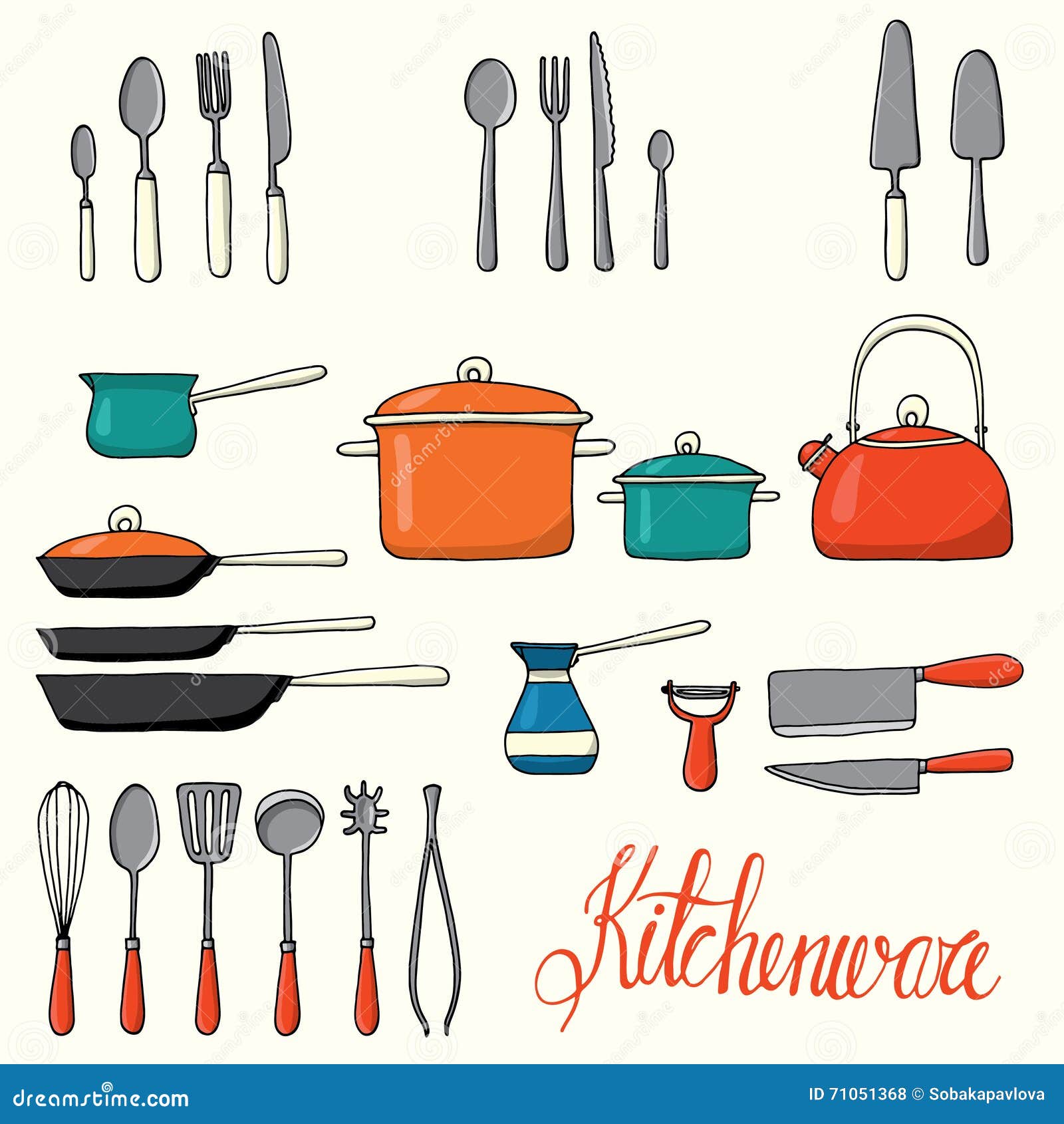 Set of Hand Drawn Kitchenware Stock Vector - Illustration of cooking ...