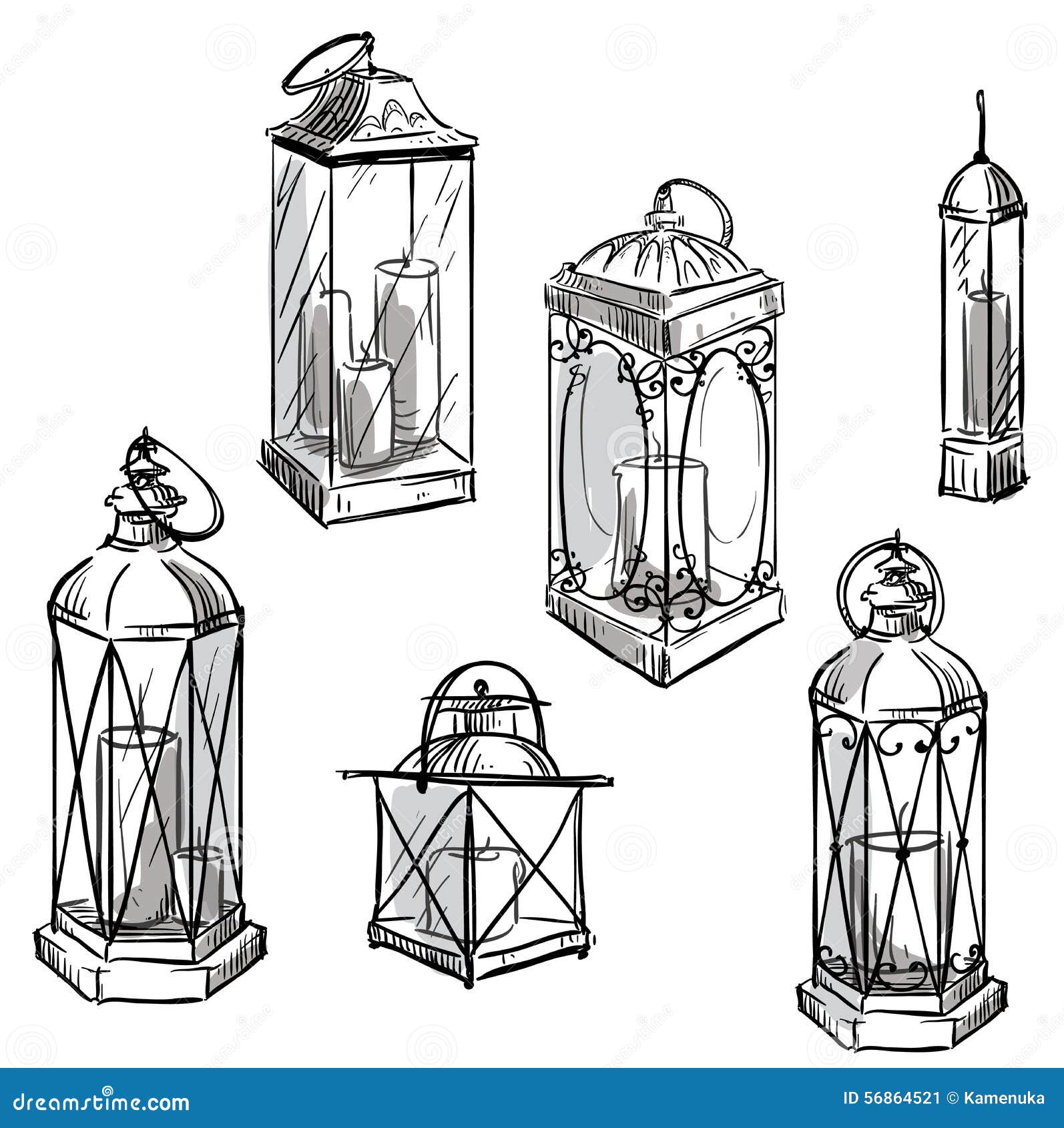 Set of Hand Drawn Lanterns. Vector Sketch. Stock Vector - Illustration ...