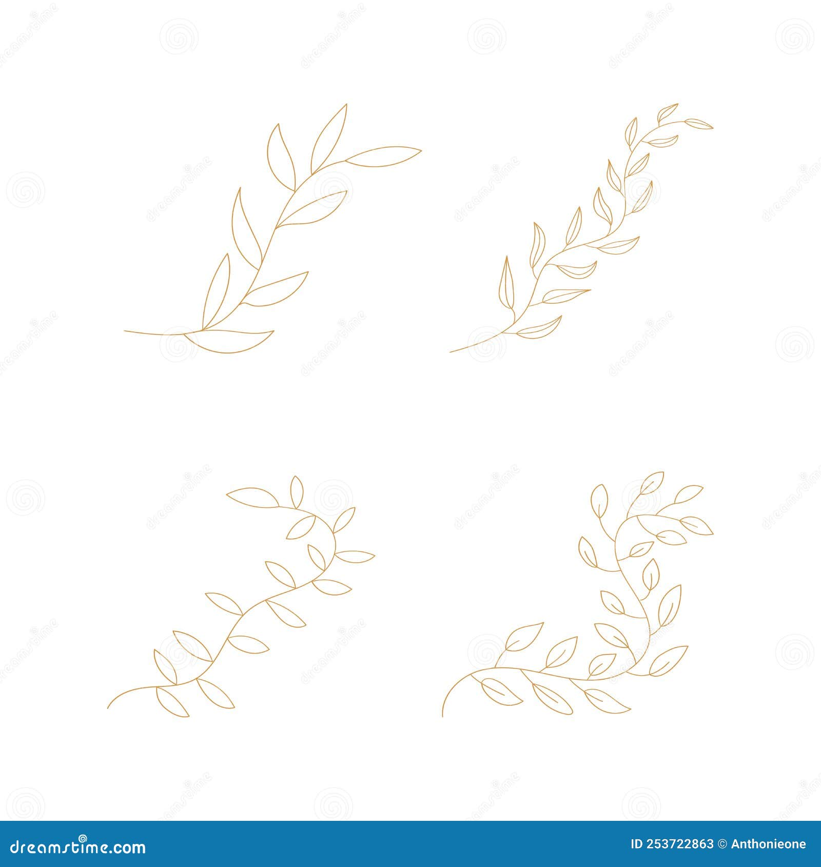 Set of Hand Drawn Leaf Branch Flower with Different Shape Stock Vector ...