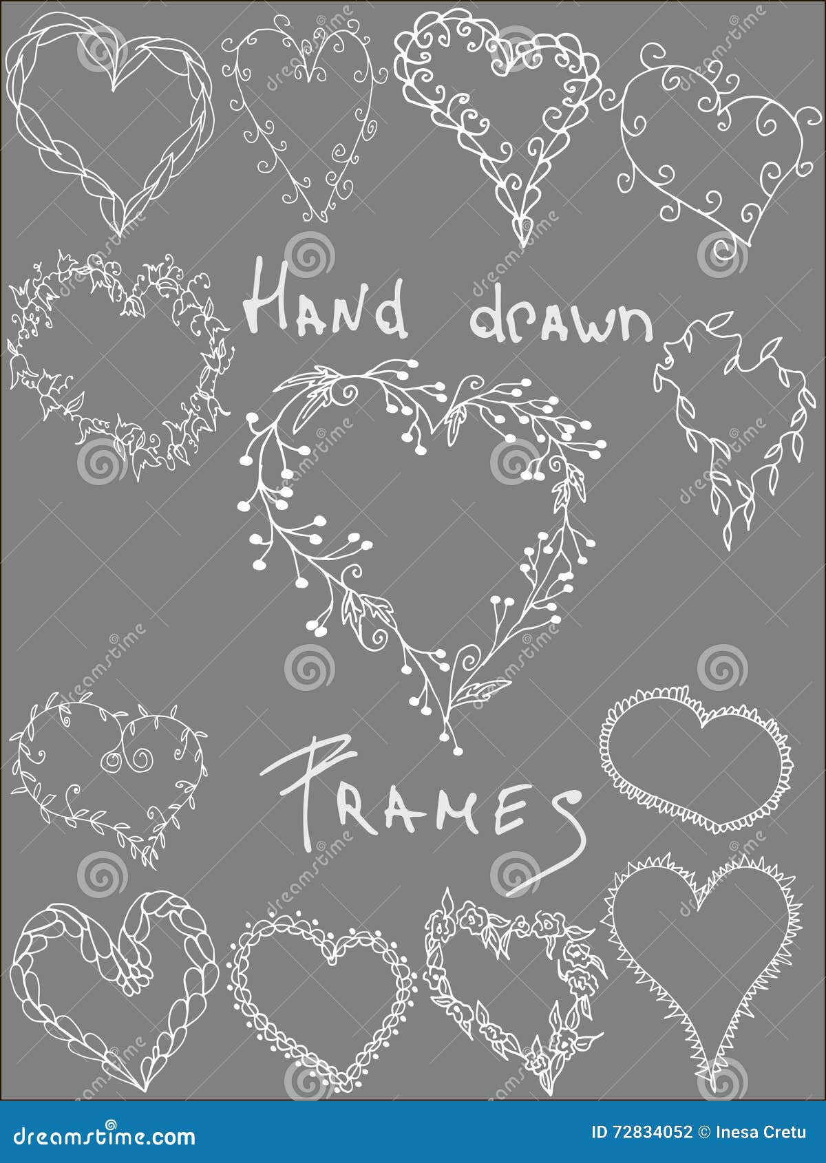 Set Of Hand Drawn Leafy Heart Shaped Frames, White Vector Clip Art ...