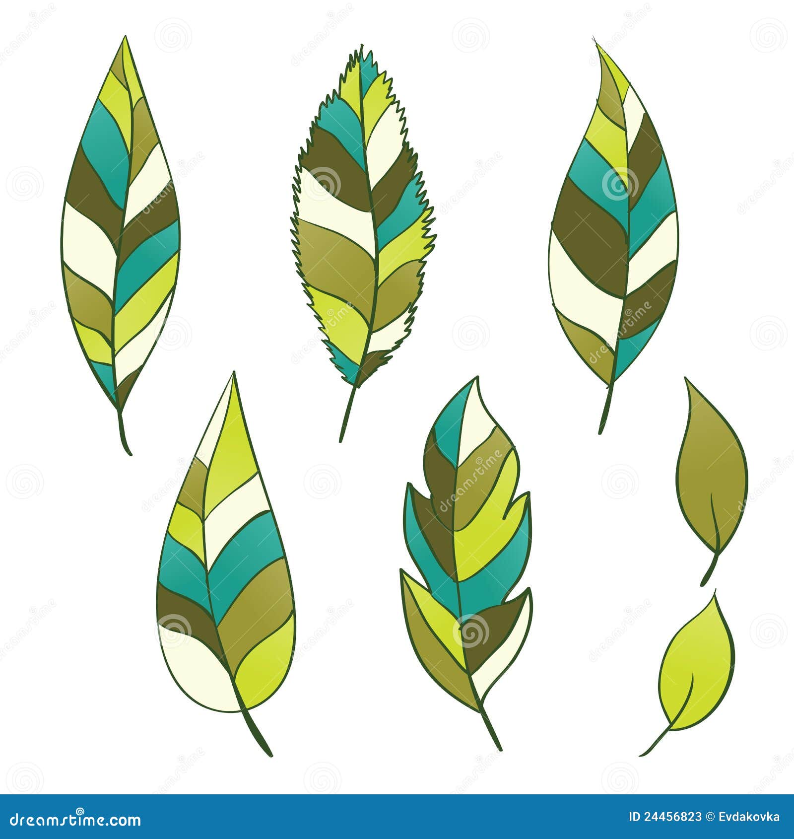 Set of hand-drawn leaves stock vector. Illustration of retro - 24456823