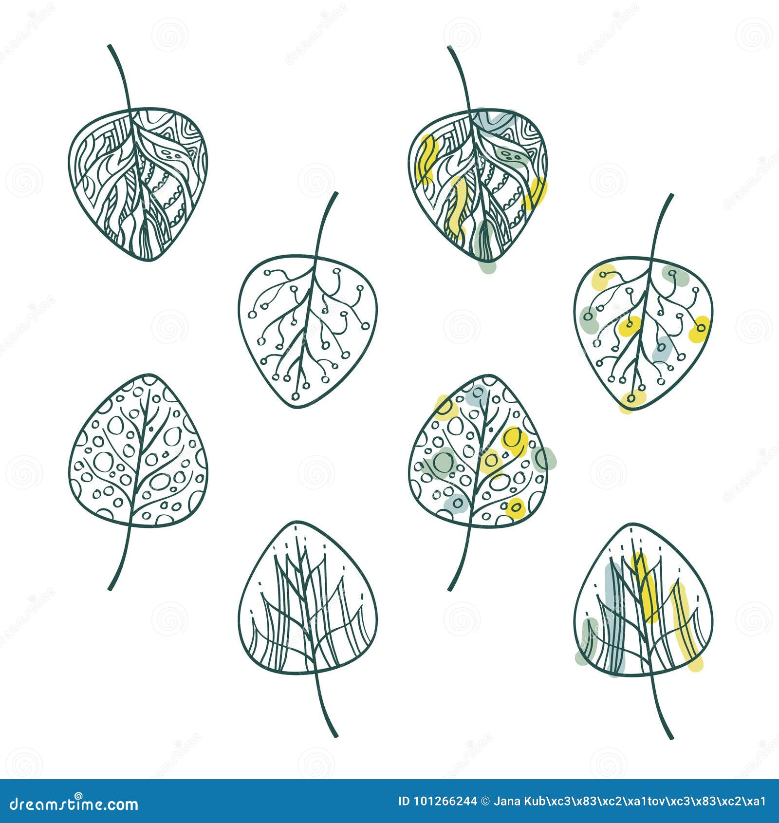 Set of hand drawn leaves stock vector. Illustration of vector - 101266244