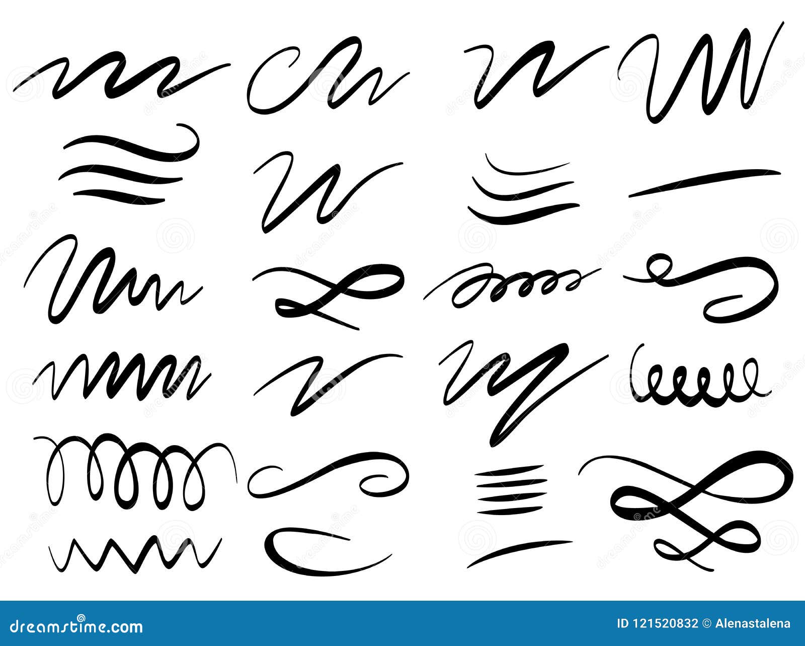 Set of Hand Drawn Lettering and Calligraphy Swirls, Squiggles. Vector ...