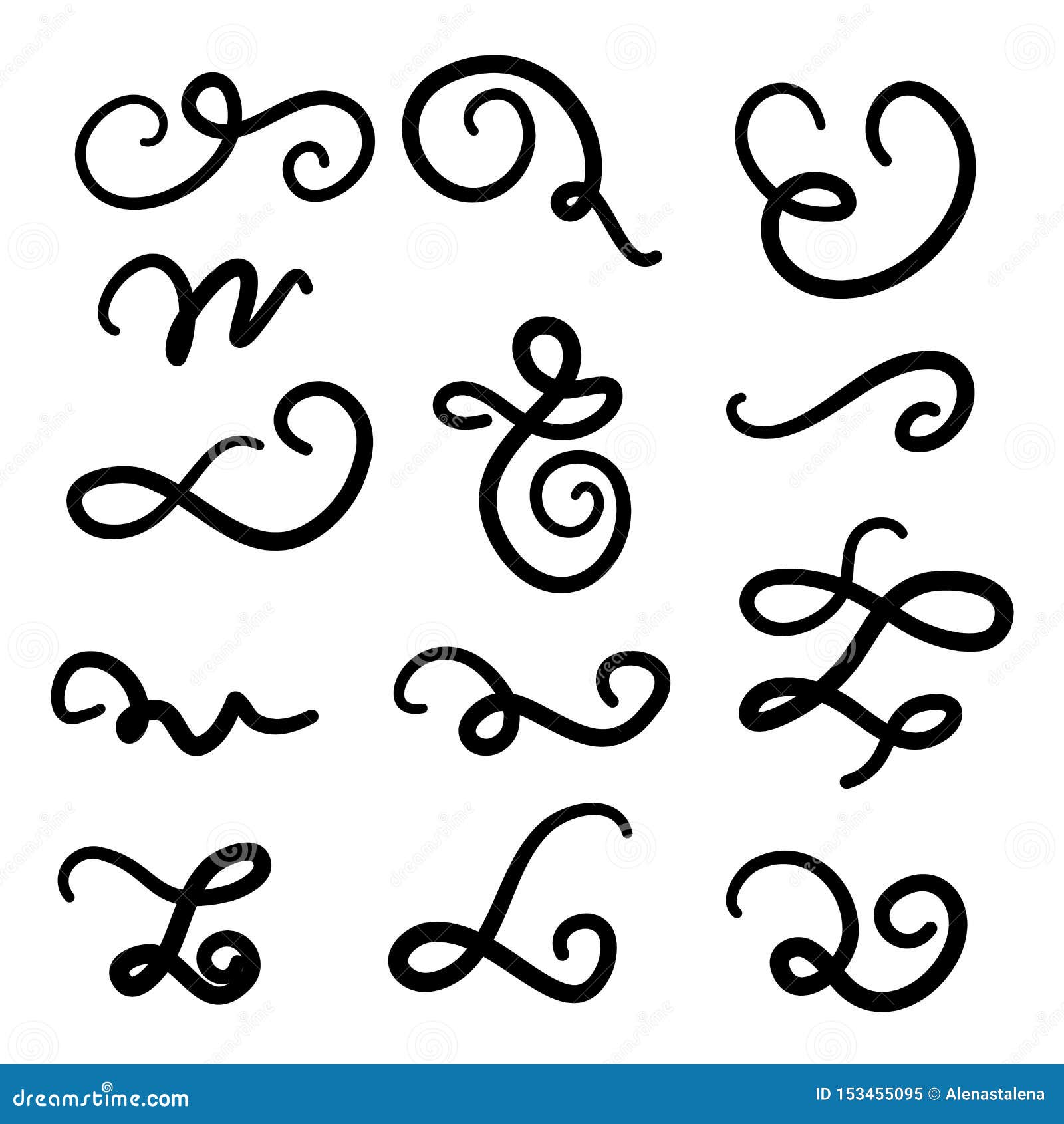 Set of Hand Drawn Lettering and Calligraphy Swirls, Squiggles. Vector ...