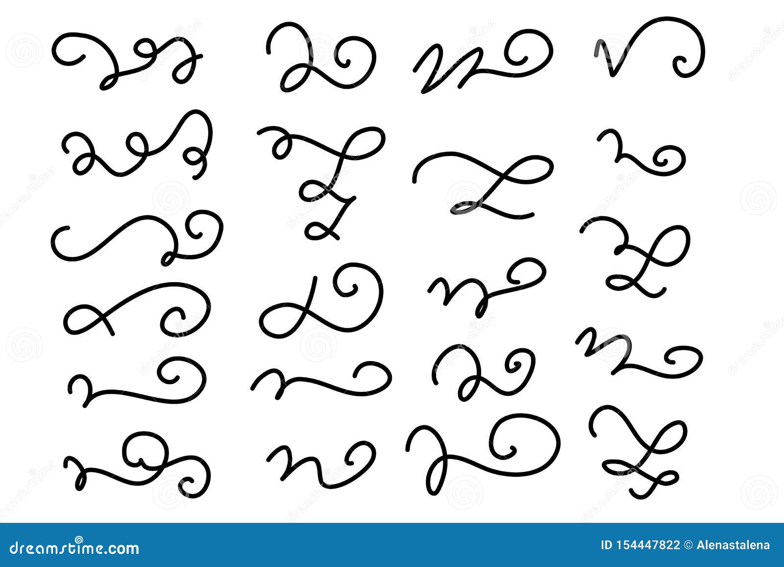 Set of Hand Drawn Lettering and Calligraphy Swirls, Squiggles. Vector ...