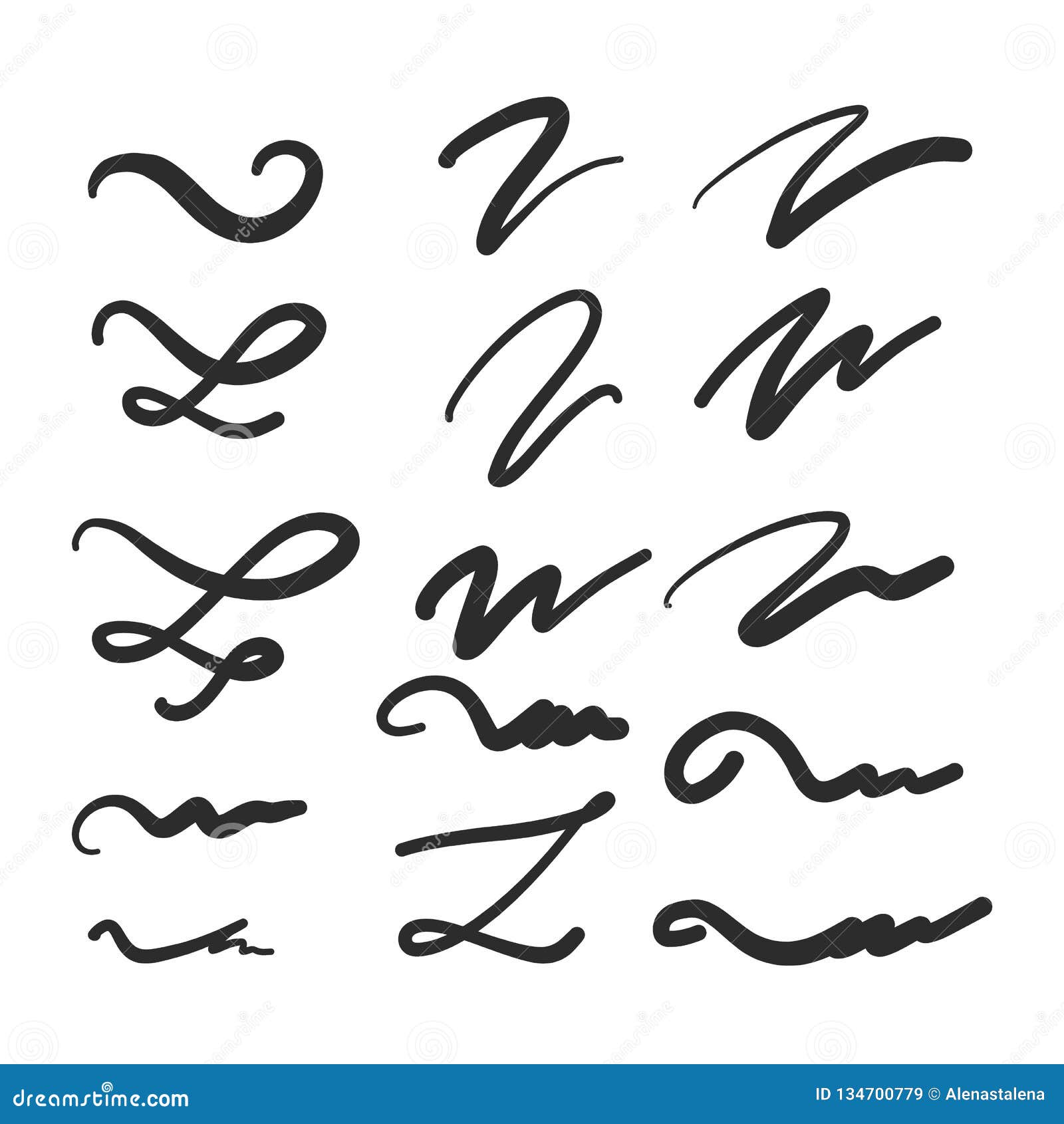 Set of Hand Drawn Lettering and Calligraphy Swirls, Squiggles. Vector ...