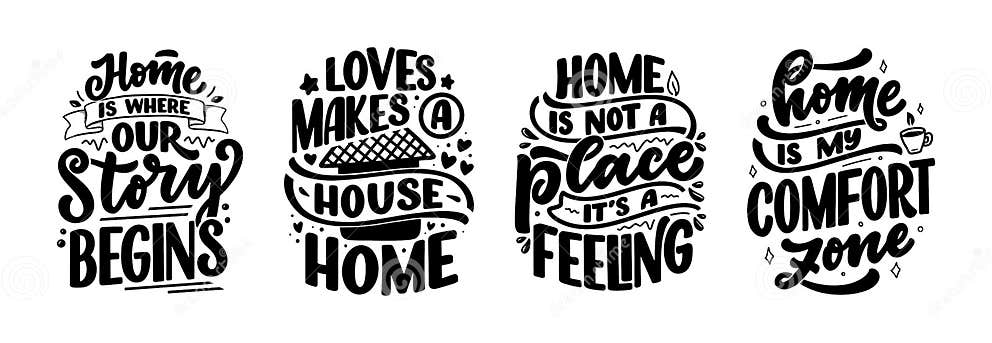Set With Hand Drawn Lettering Quotes In Modern Calligraphy Style About