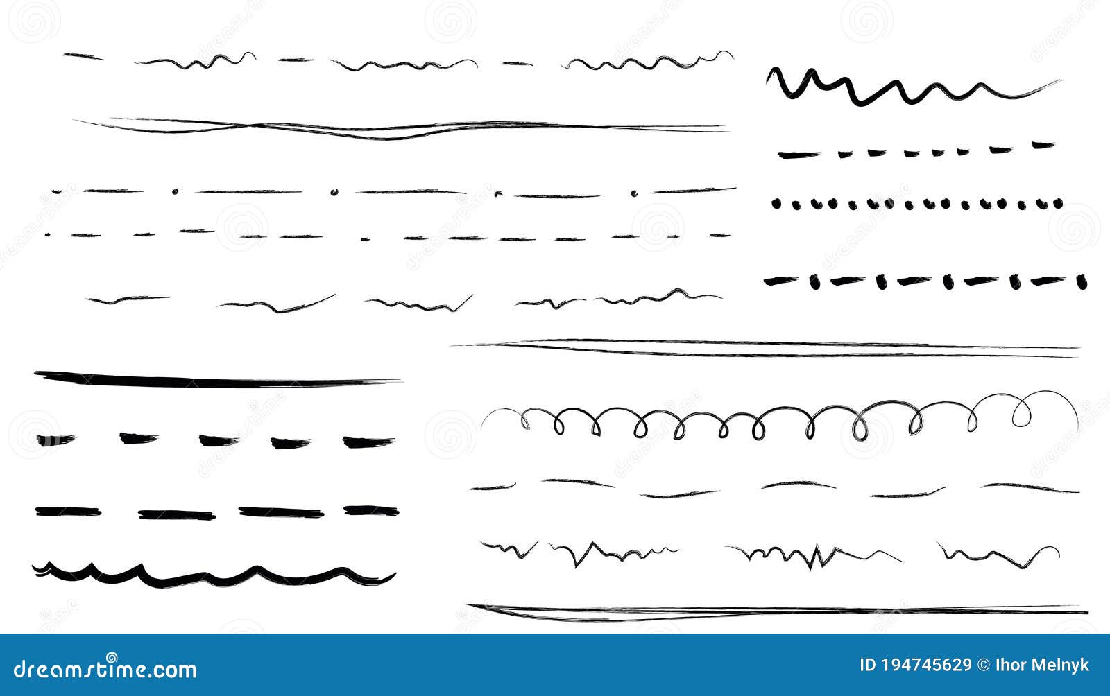 Handmade Set Of Underline Strokes. Vector Strokes In Grunge Marker ...