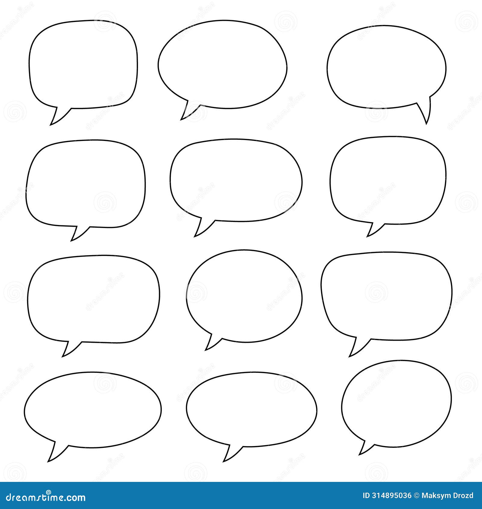Set of Hand Drawn Line Speech Bubbles in Rectangular Shape. Speech ...