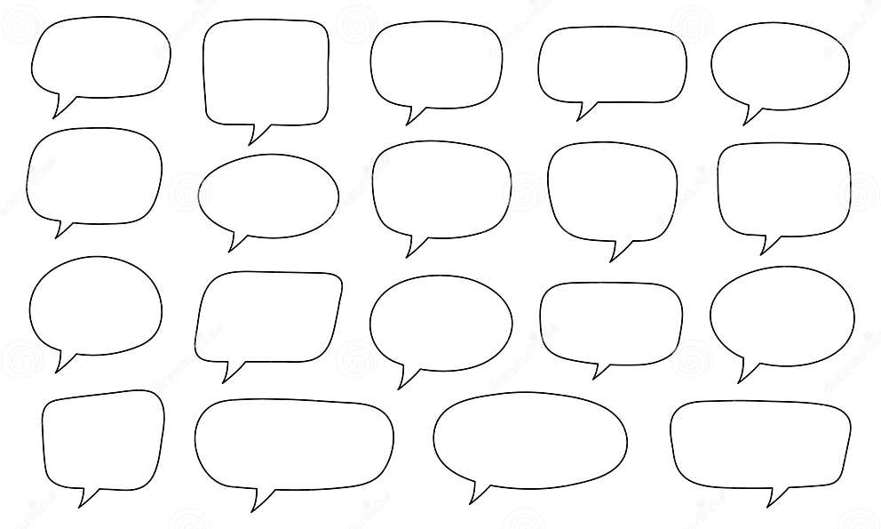 Set of Hand Drawn Line Speech Bubbles in Rectangular Shape. Speech ...