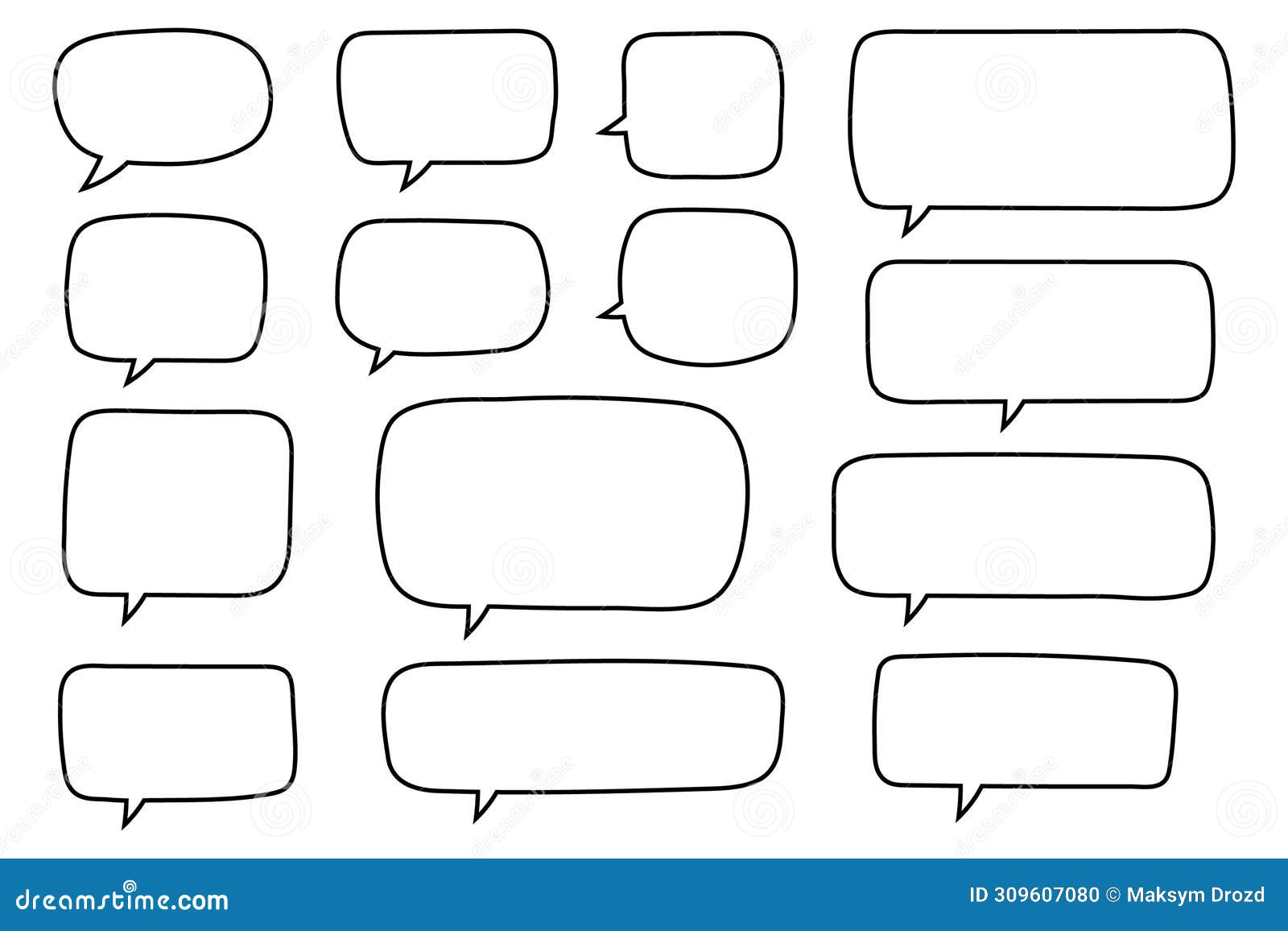 Set of Hand Drawn Line Speech Bubbles in Rectangular Shape. Stock ...